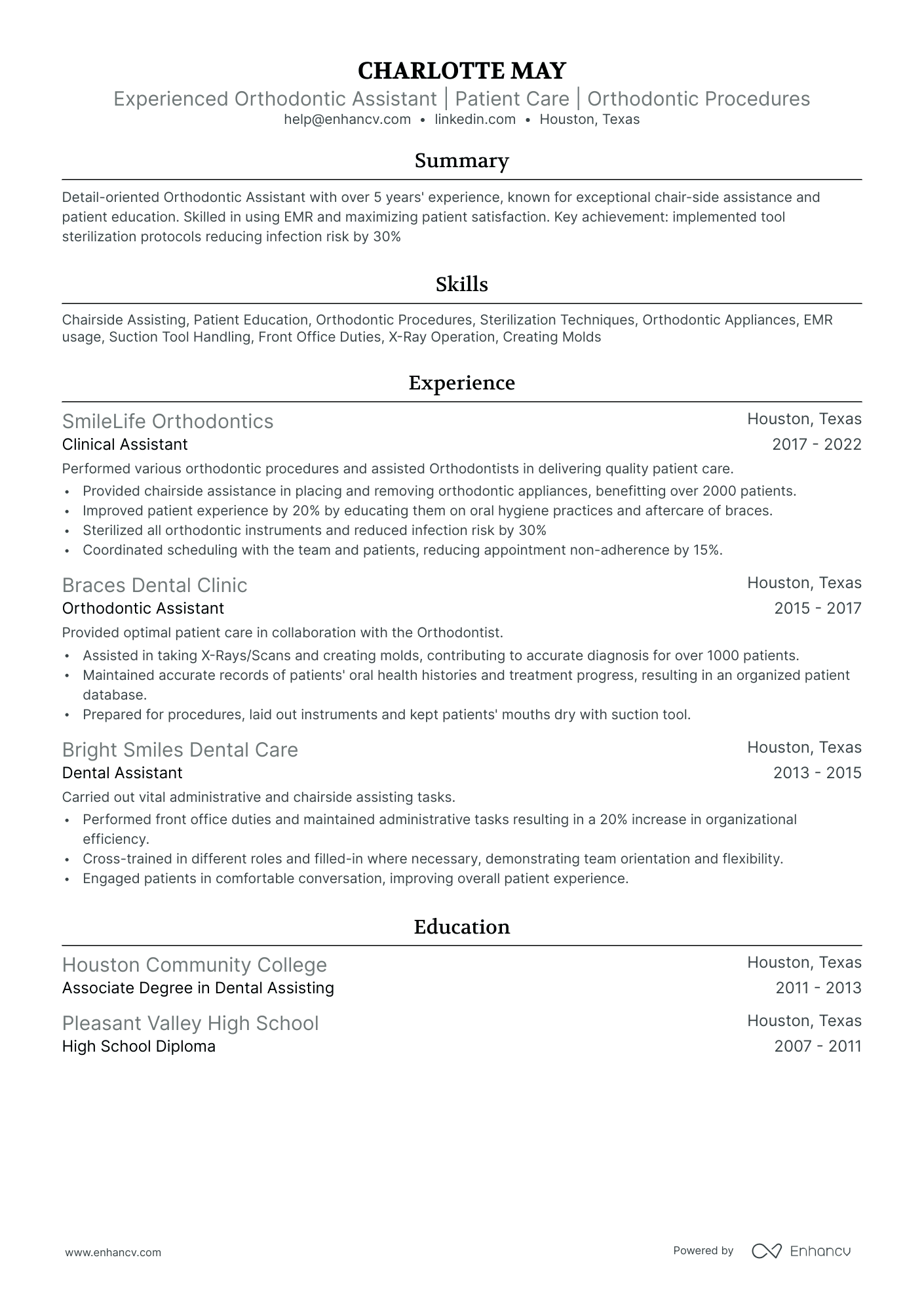 10 Orthodontic Dental Assistant Resume Examples & Guide for 2026