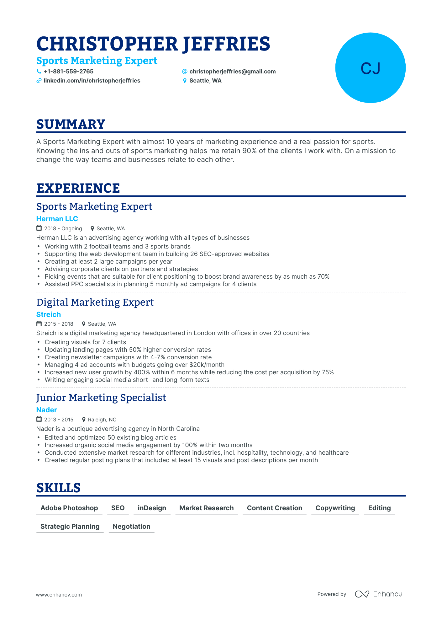 5 Sports Marketing Resume Examples & Guide for 2023