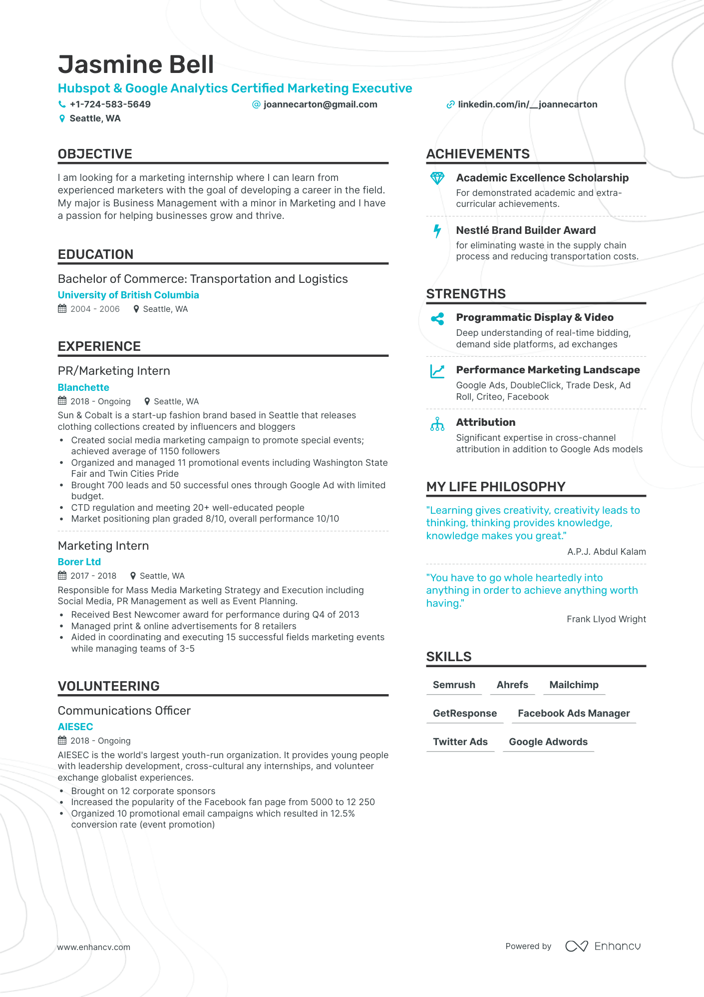 10 Marketing Intern Resume Samples (Layout, Skills, Keywords & Job ...