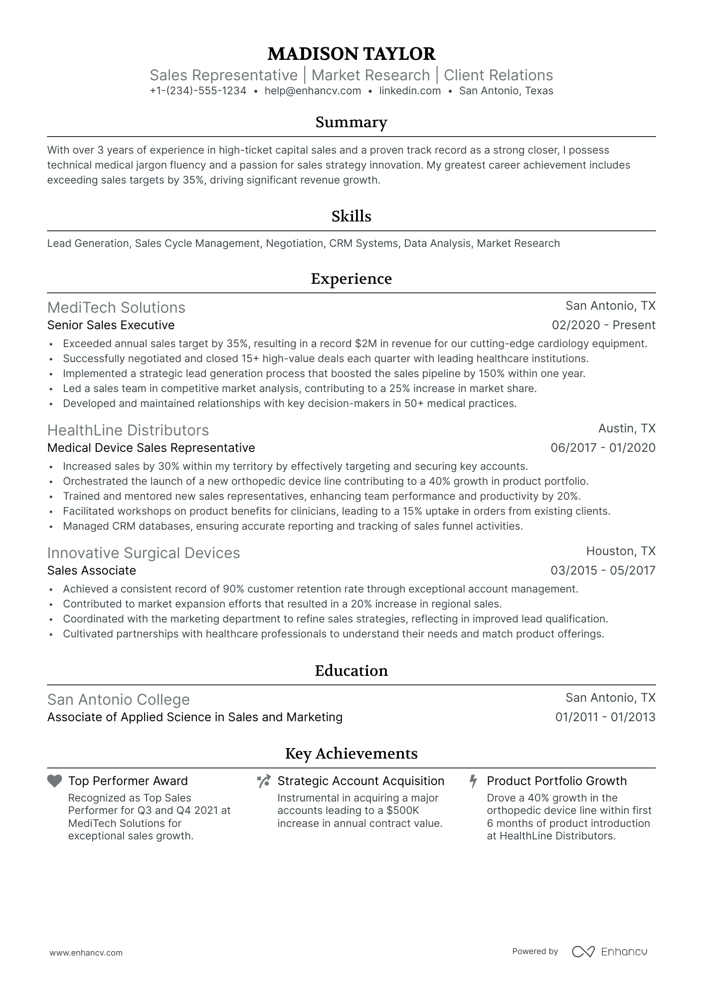 10 Medical Device Sales Representative Resume Examples & Guide for 2026