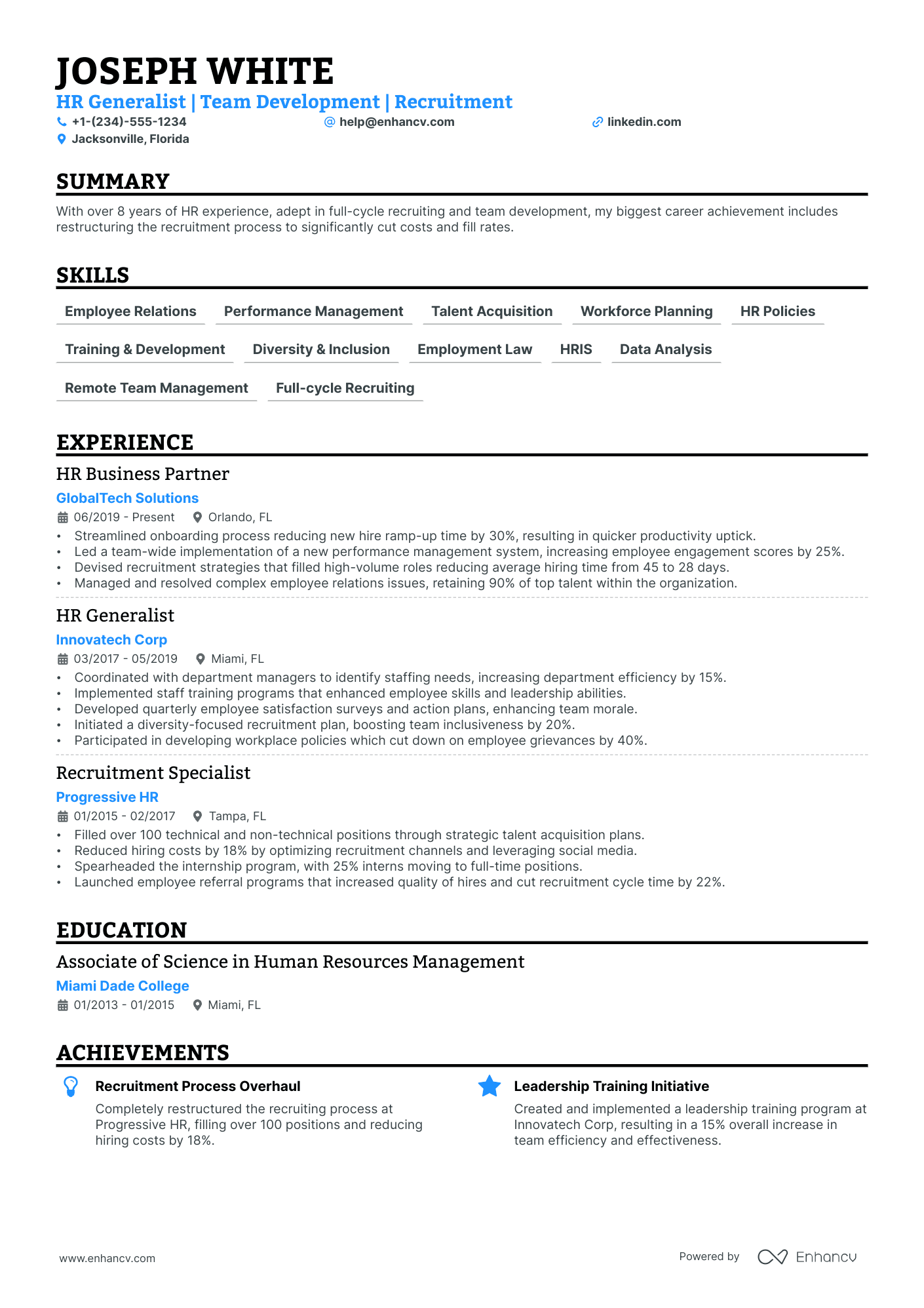 5 HR Generalist Resume Examples & Guide for 2024