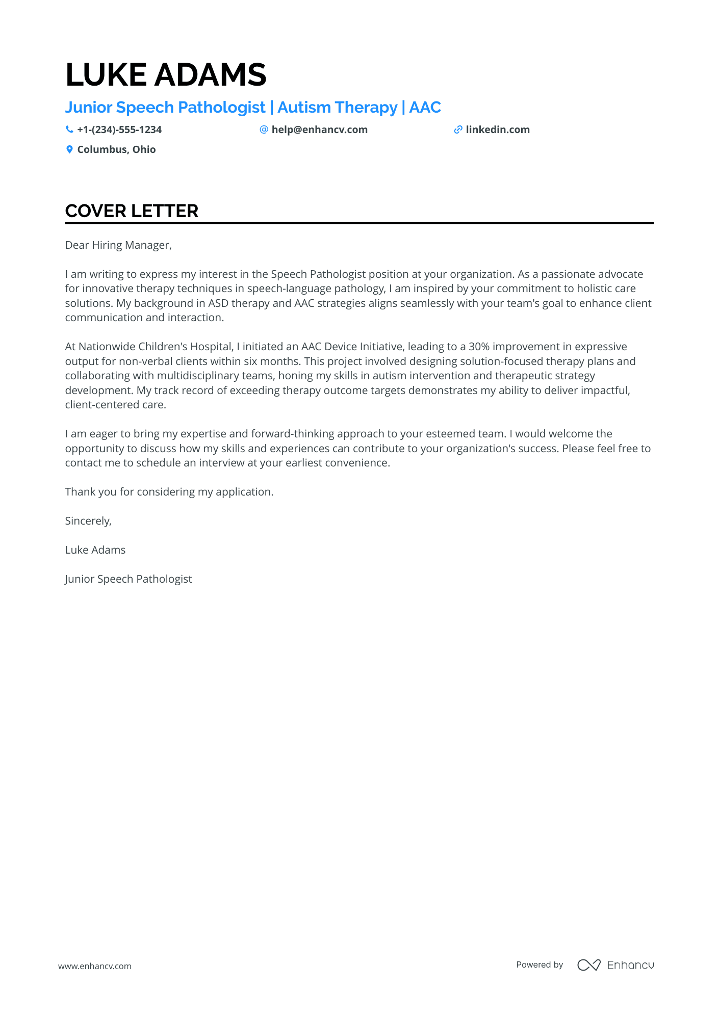 5 Professional Speech Pathologist Cover Letter Examples and Template ...