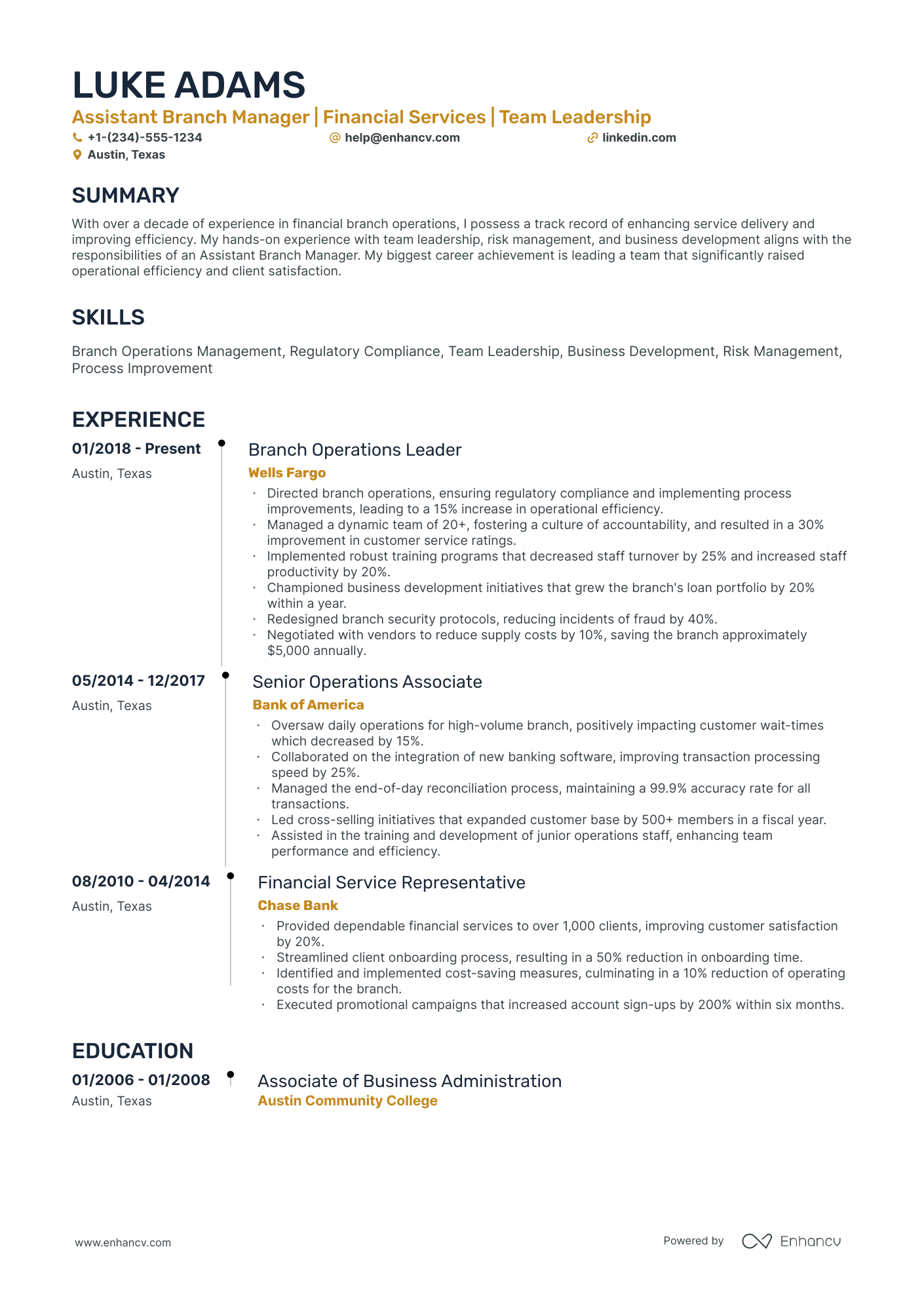 10 Assistant Branch Manager Resume Examples & Guide for 2026