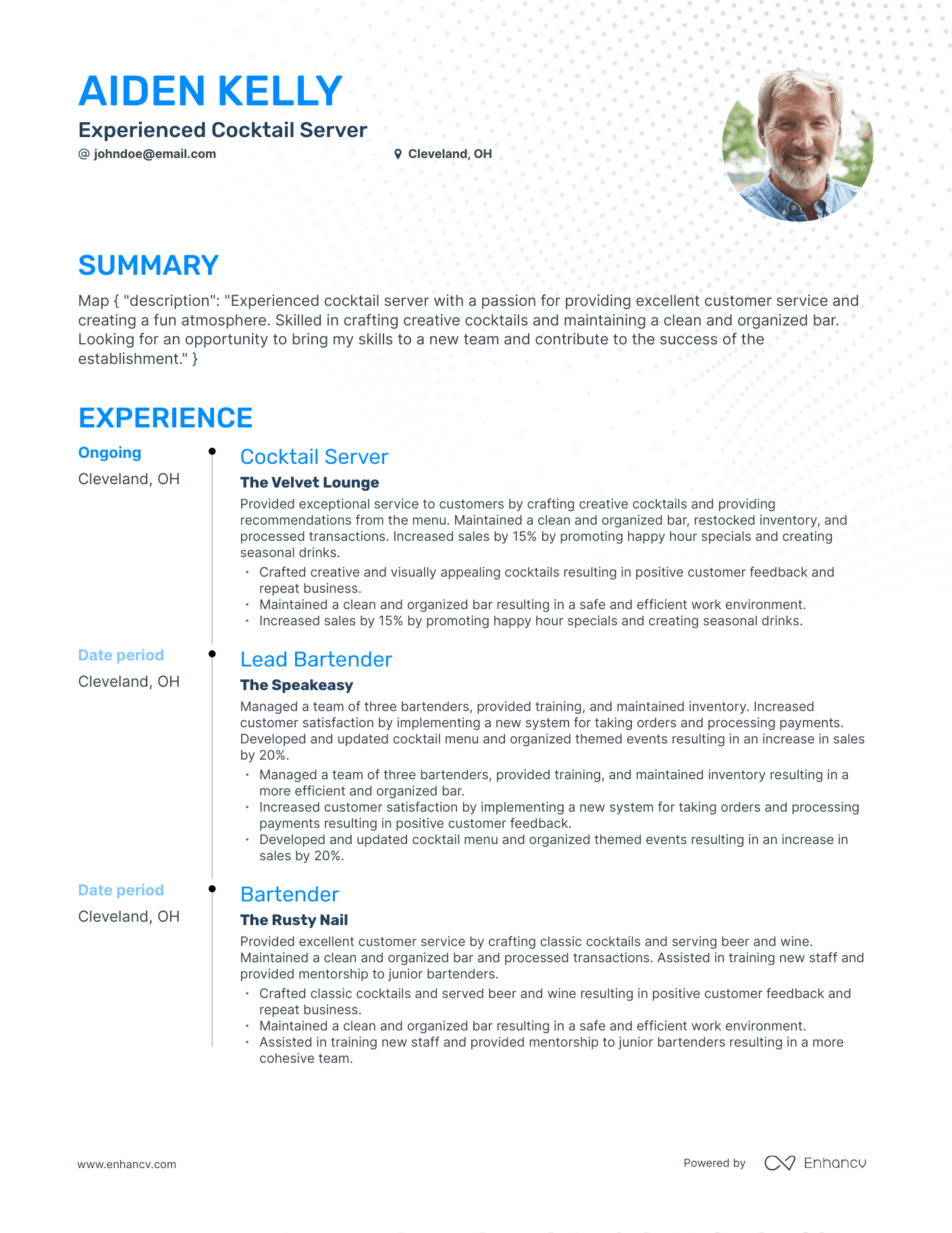 5 Cocktail Server Resume Examples & Guide for 2024