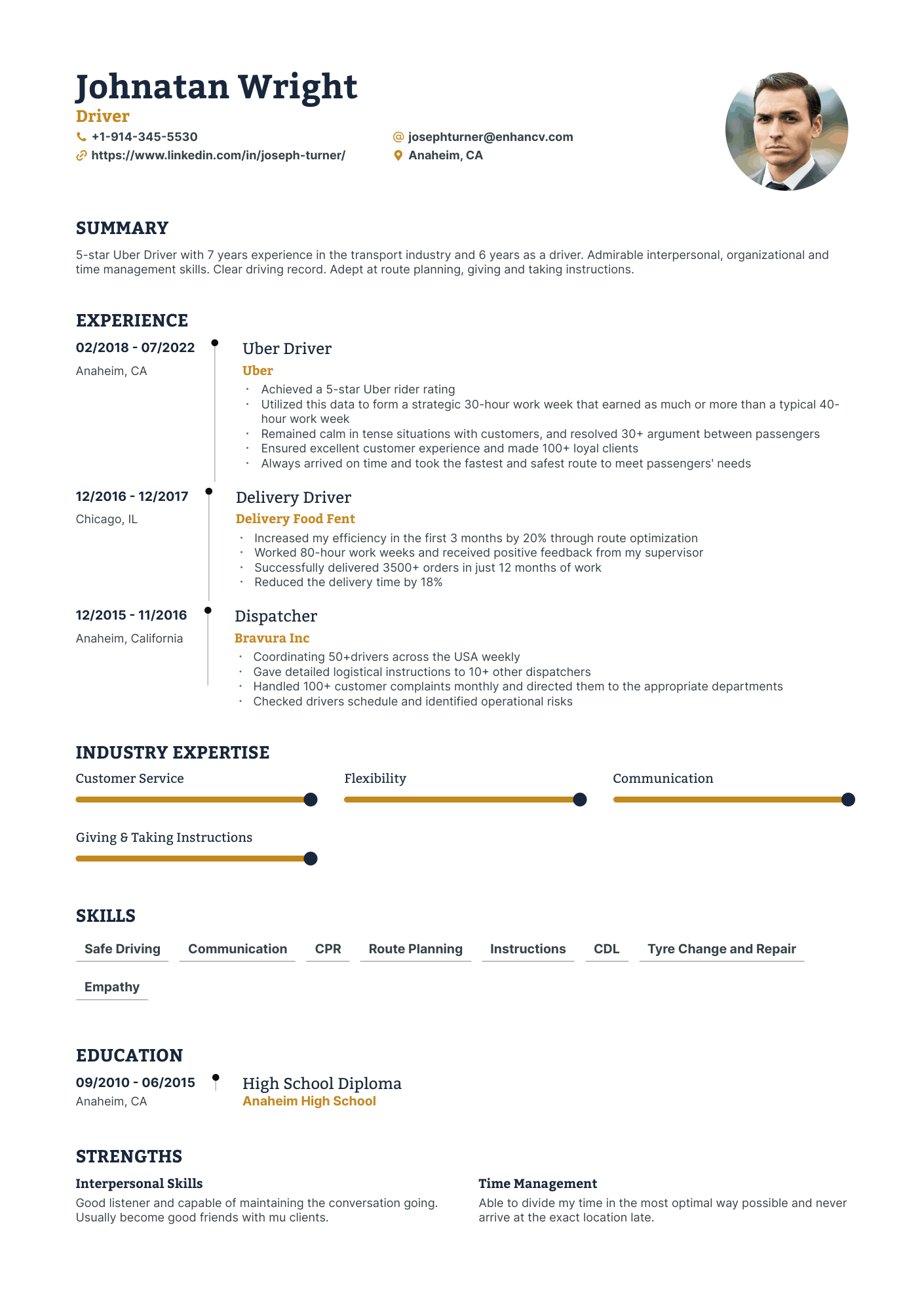 5 Uber Driver Resume Examples & Guide for 2025