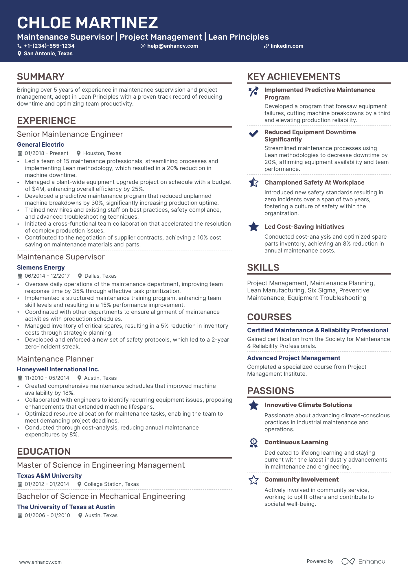 10 Maintenance Manager Resume Examples & Guide for 2026