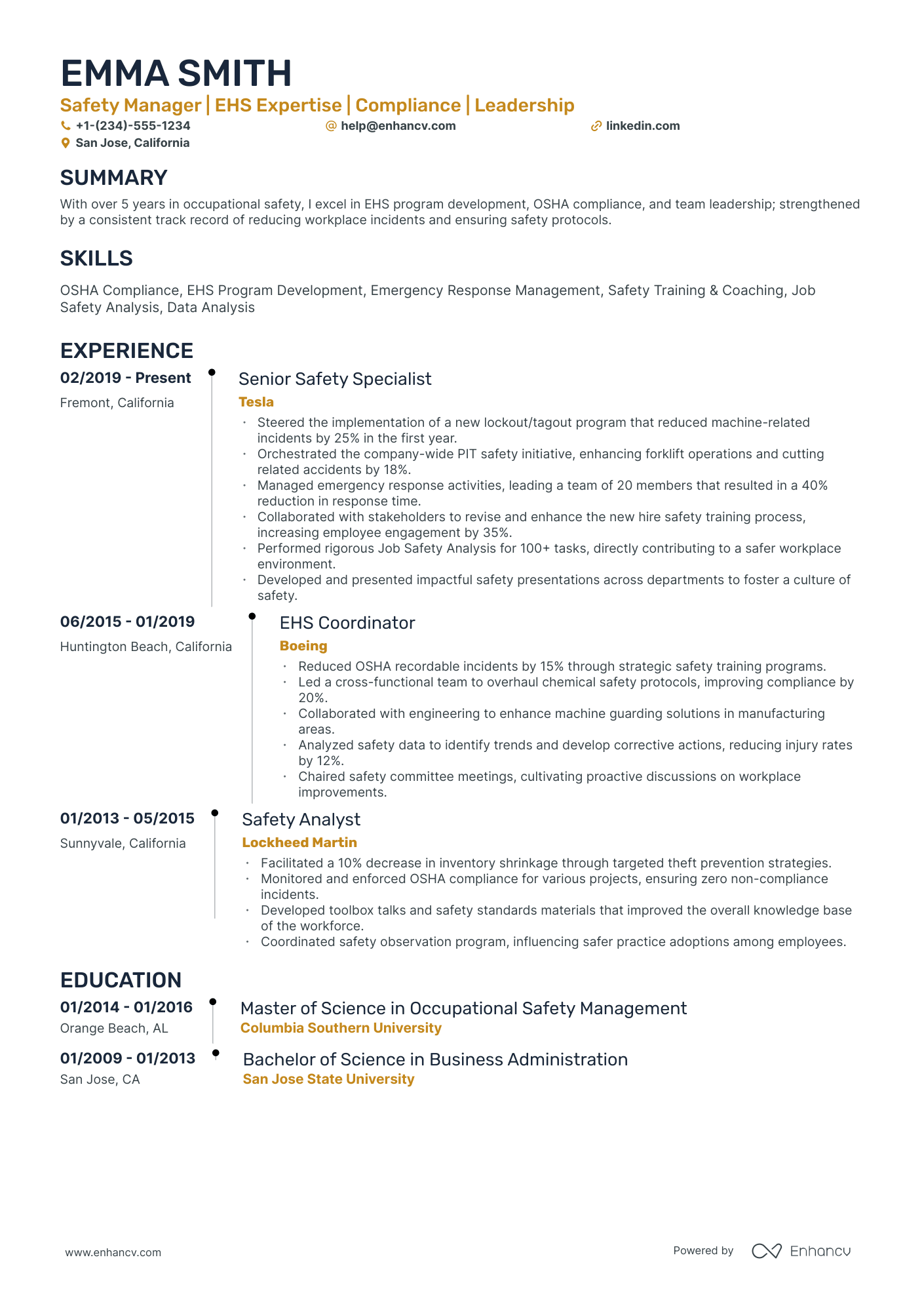 10 Safety Manager Resume Examples & Guide for 2026