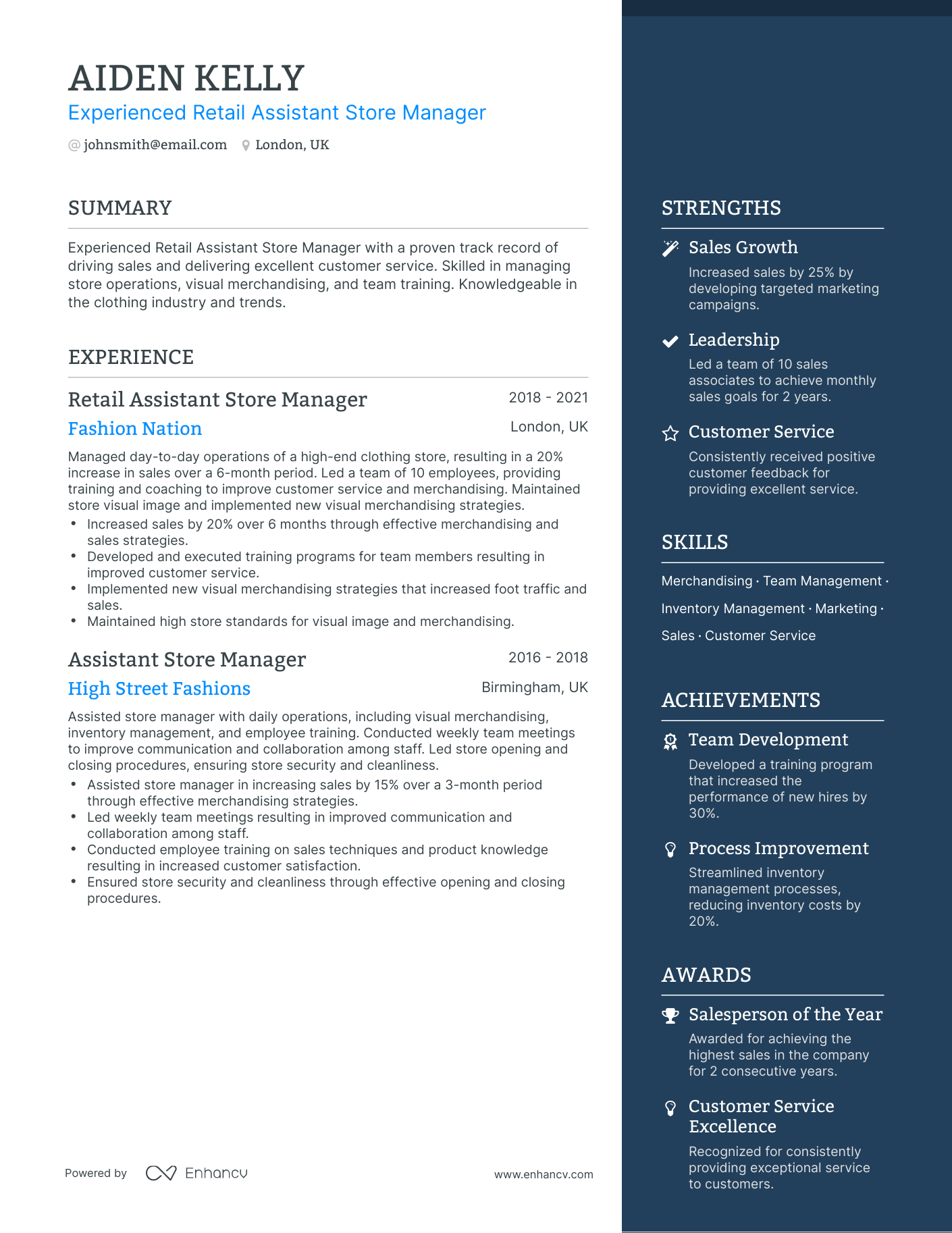 5 Retail Assistant Store Manager Resume Examples & Guide for 2024