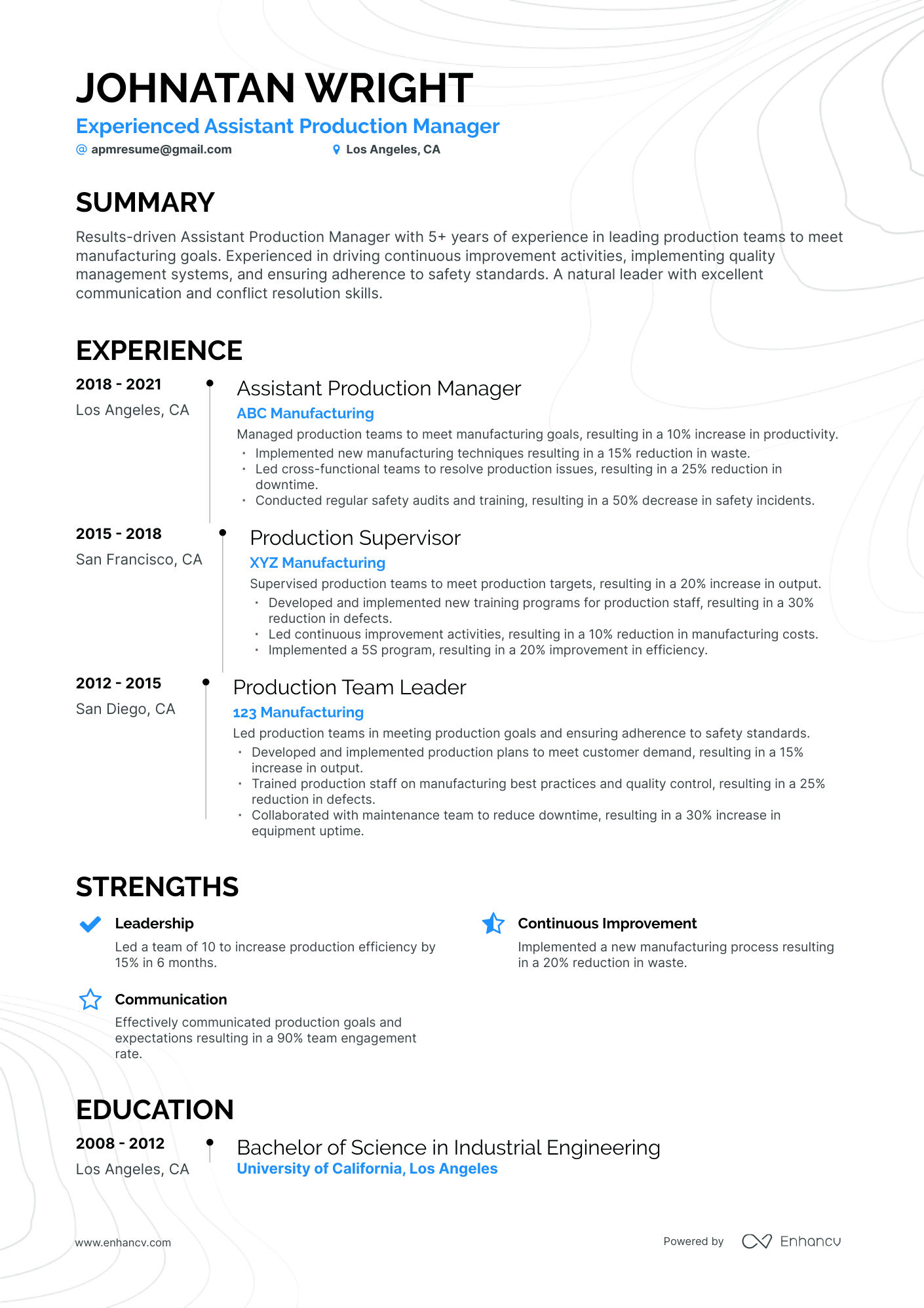 5 Assistant Production Manager Resume Examples & Guide for 2024