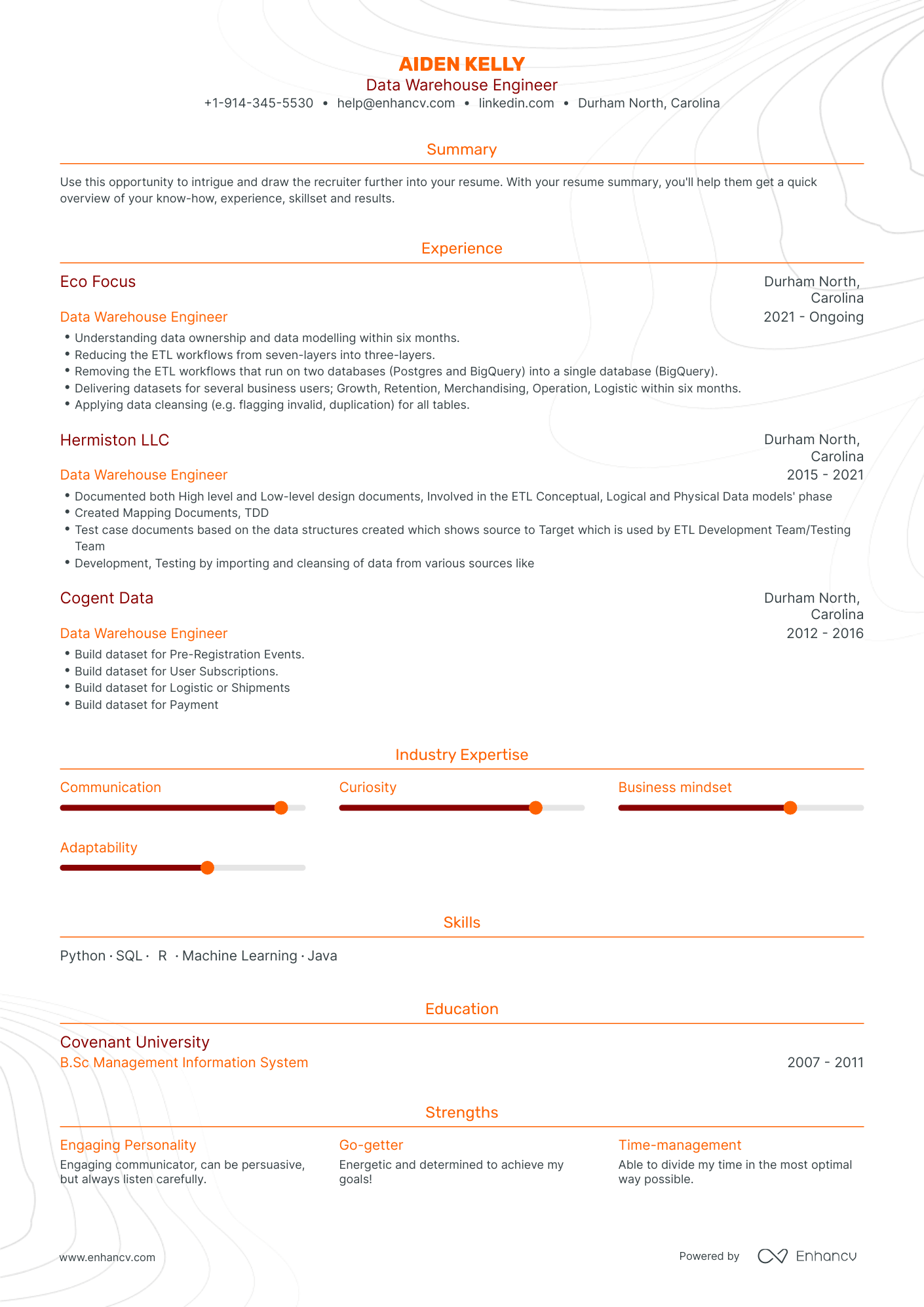 Data Warehouse Engineer Resume Examples & Guide for 2023 (Layout ...