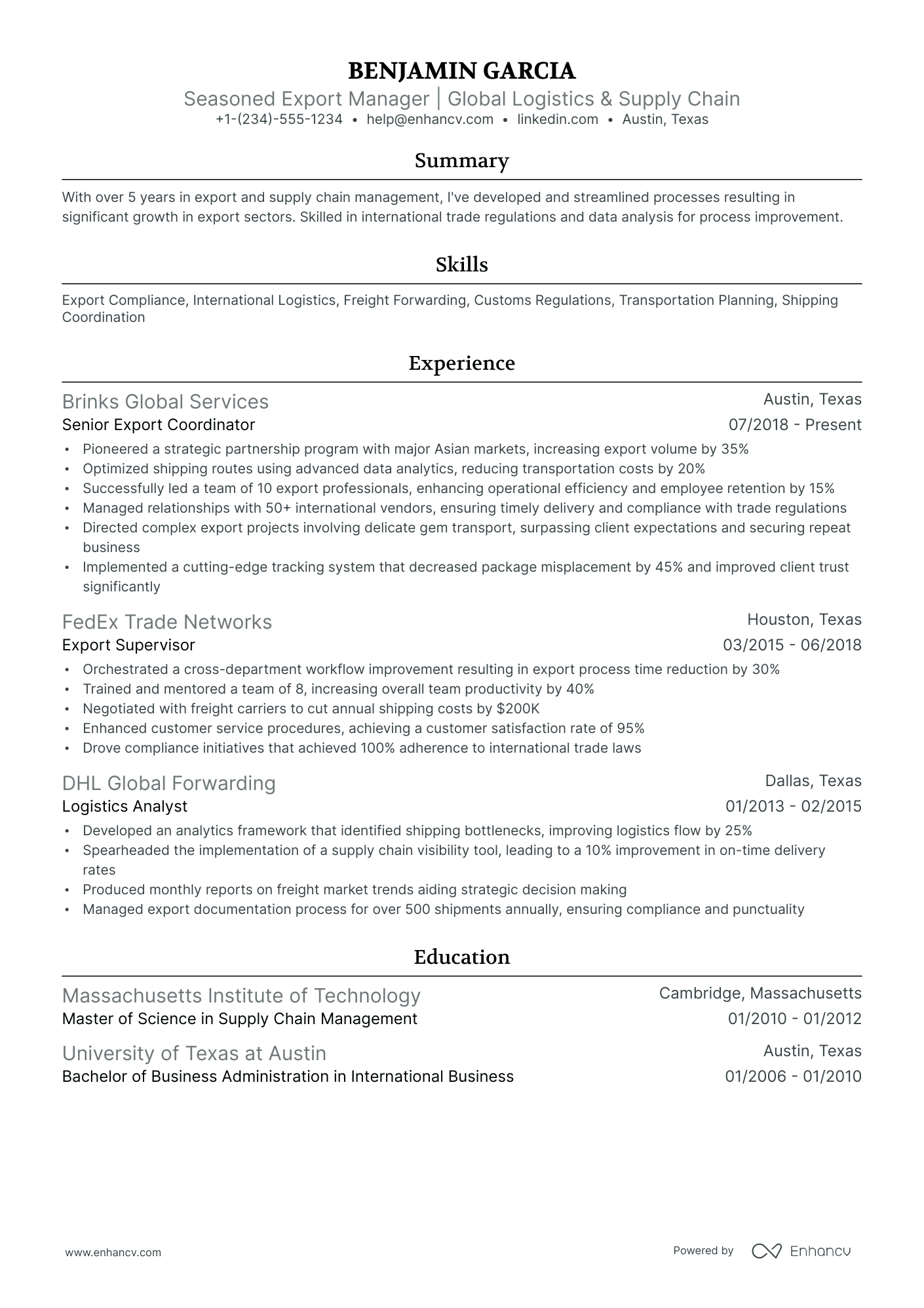 10 Export Manager Resume Examples & Guide for 2026