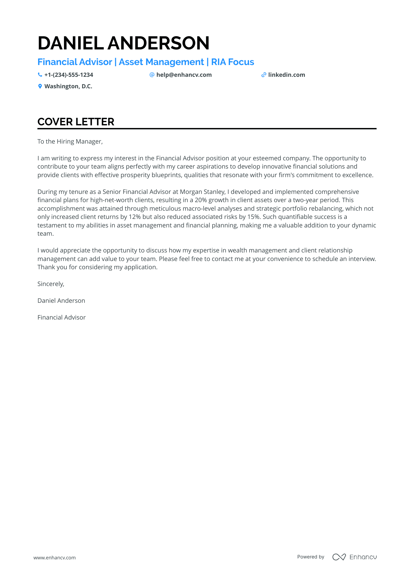 5 Professional Financial Advisor Cover Letter Examples and Template for ...