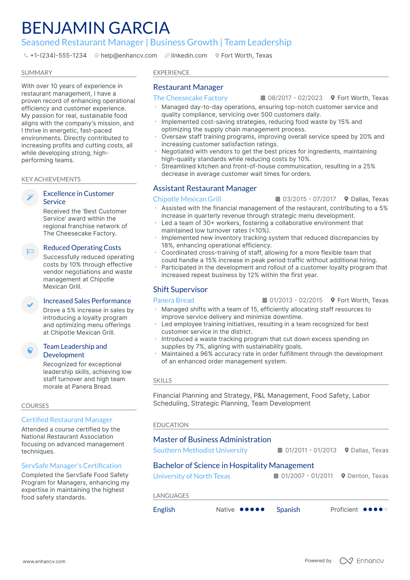 10 Restaurant General Manager Resume Examples & Guide for 2026