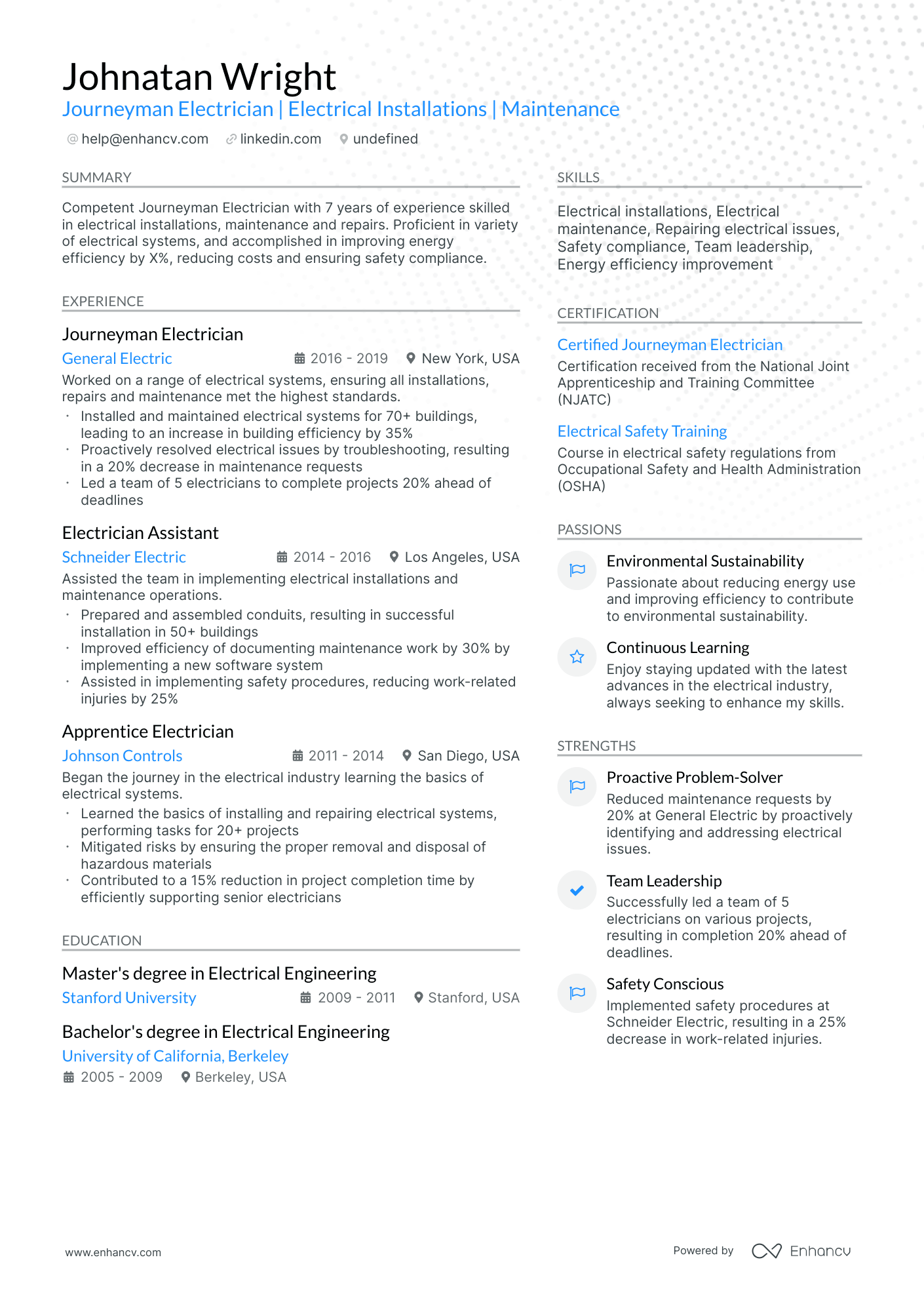 10 Journeyman Electrician Resume Examples & Guide for 2026