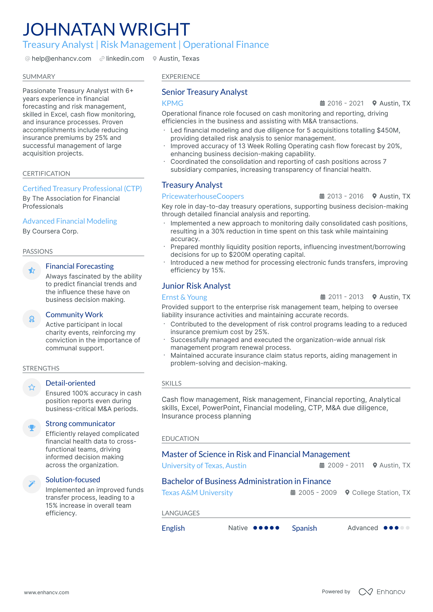 10 Treasury Analyst Resume Examples & Guide for 2026