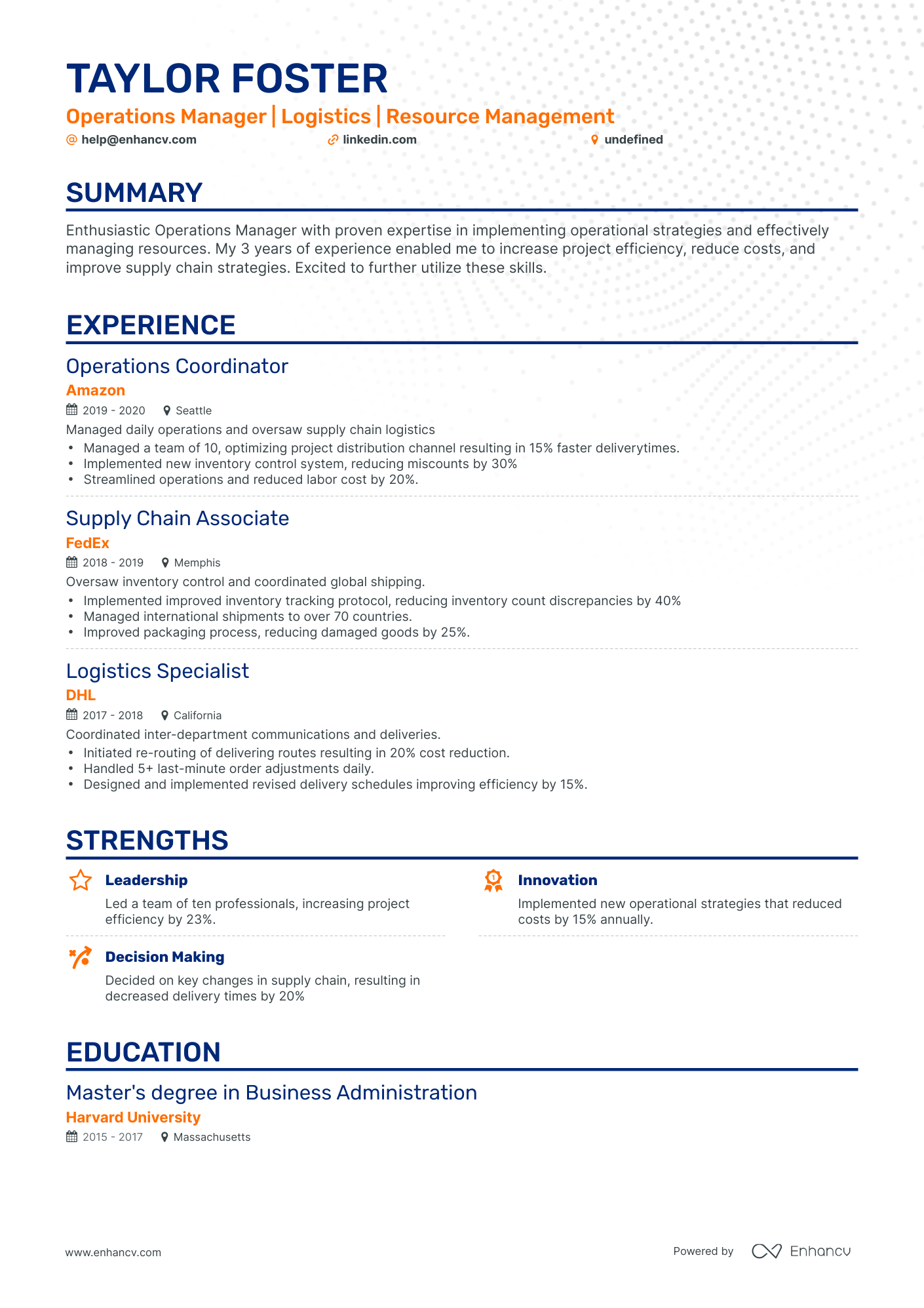 5 Entry-level Operations Manager Resume Examples & Guide for 2024