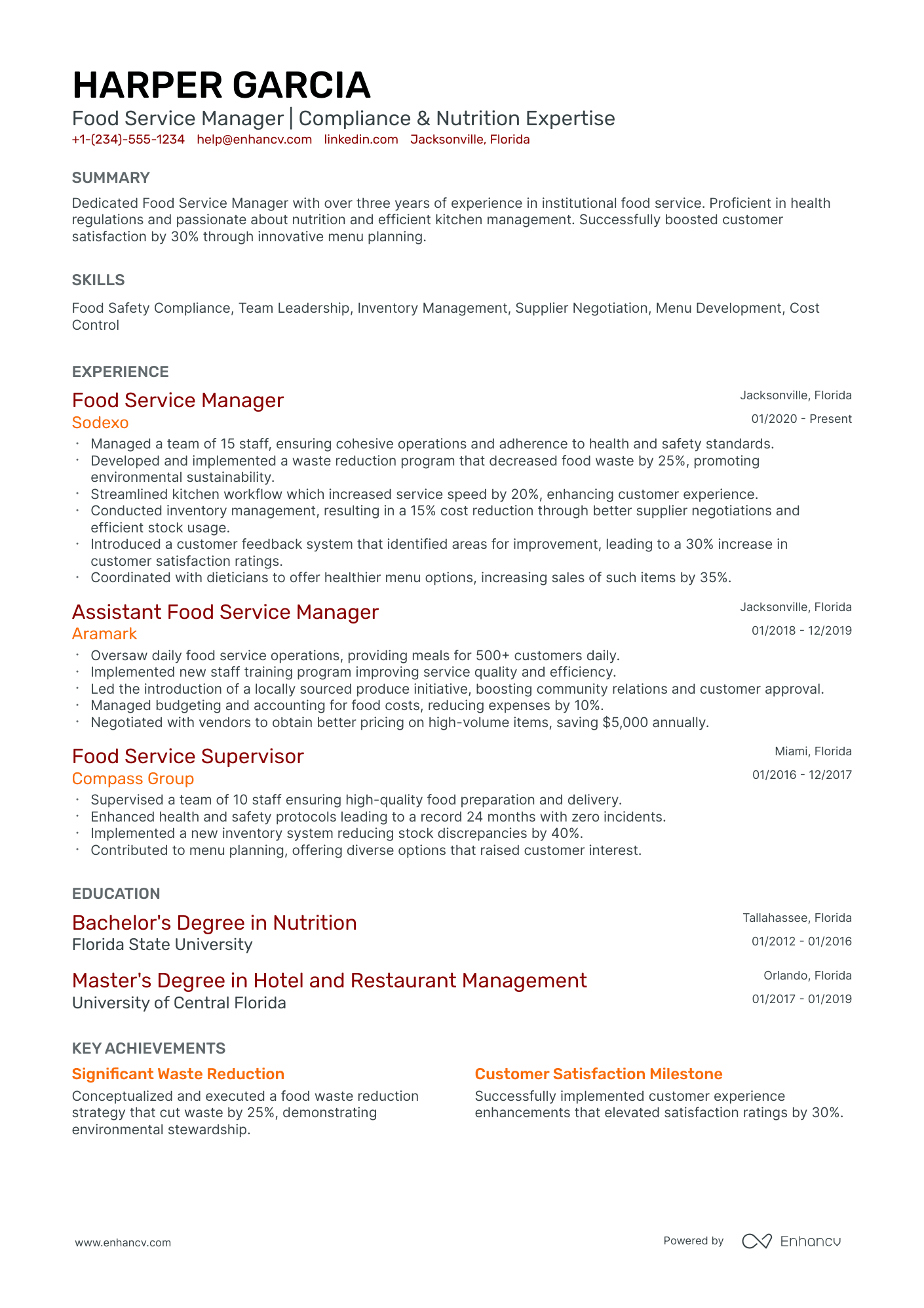 10 Food Service Manager Resume Examples & Guide for 2026