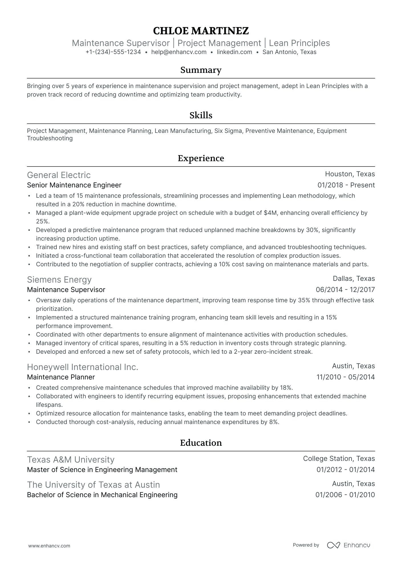 10 Maintenance Manager Resume Examples & Guide for 2026