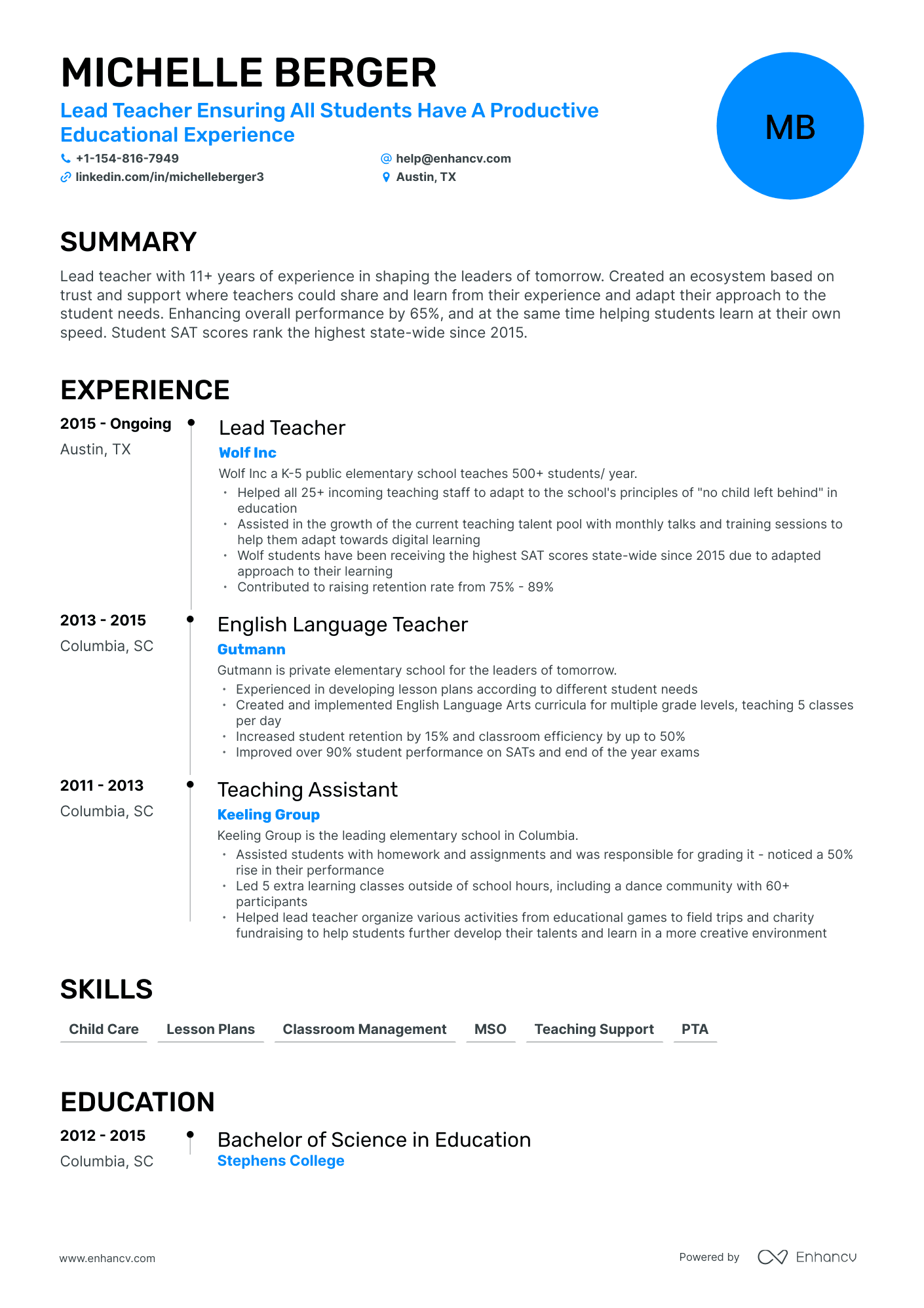 5 Lead Teacher Resume Examples & Guide for 2023