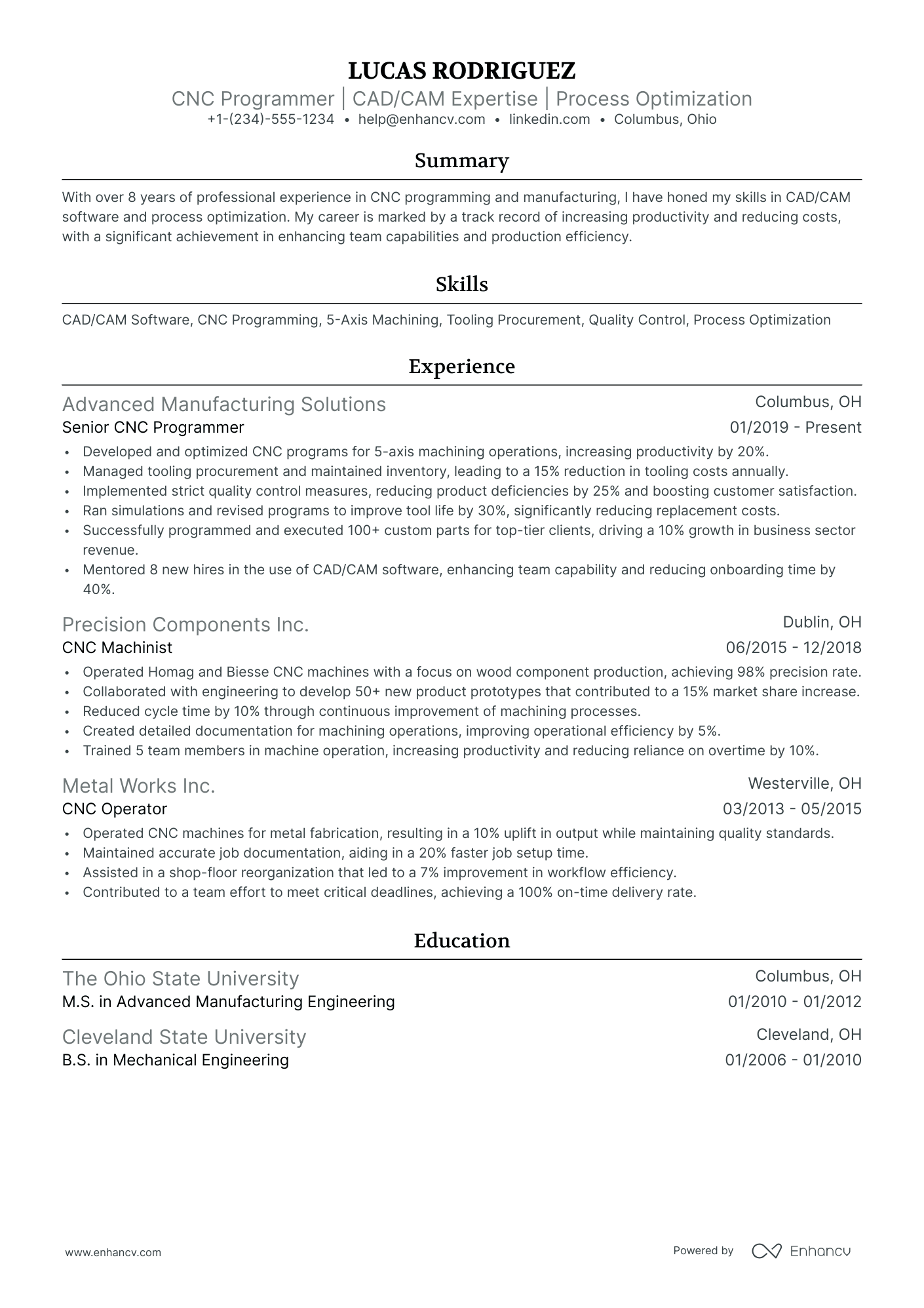 10 CNC Programmer Resume Examples & Guide for 2025
