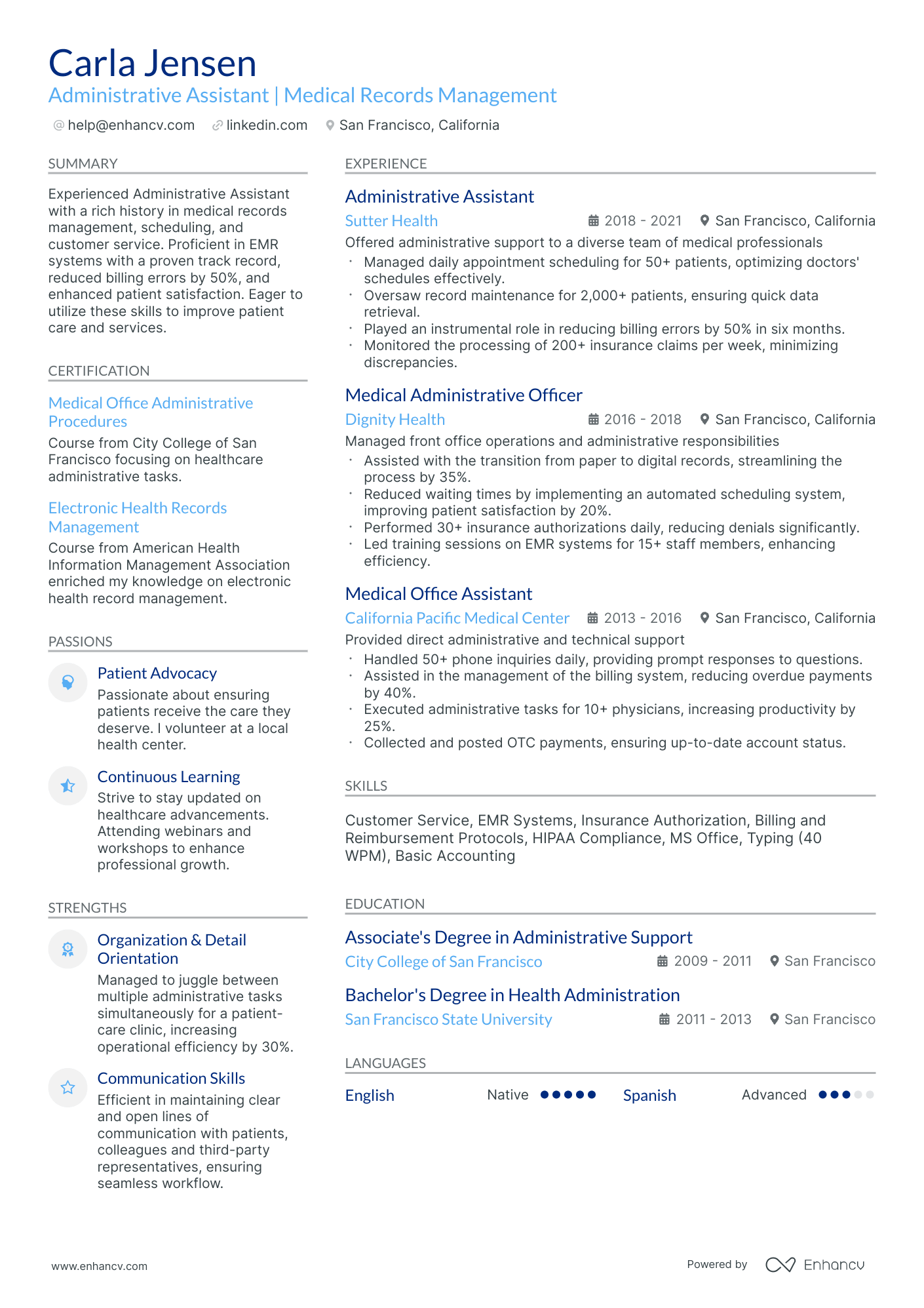 10 Medical Office Administrator Resume Examples & Guide for 2026