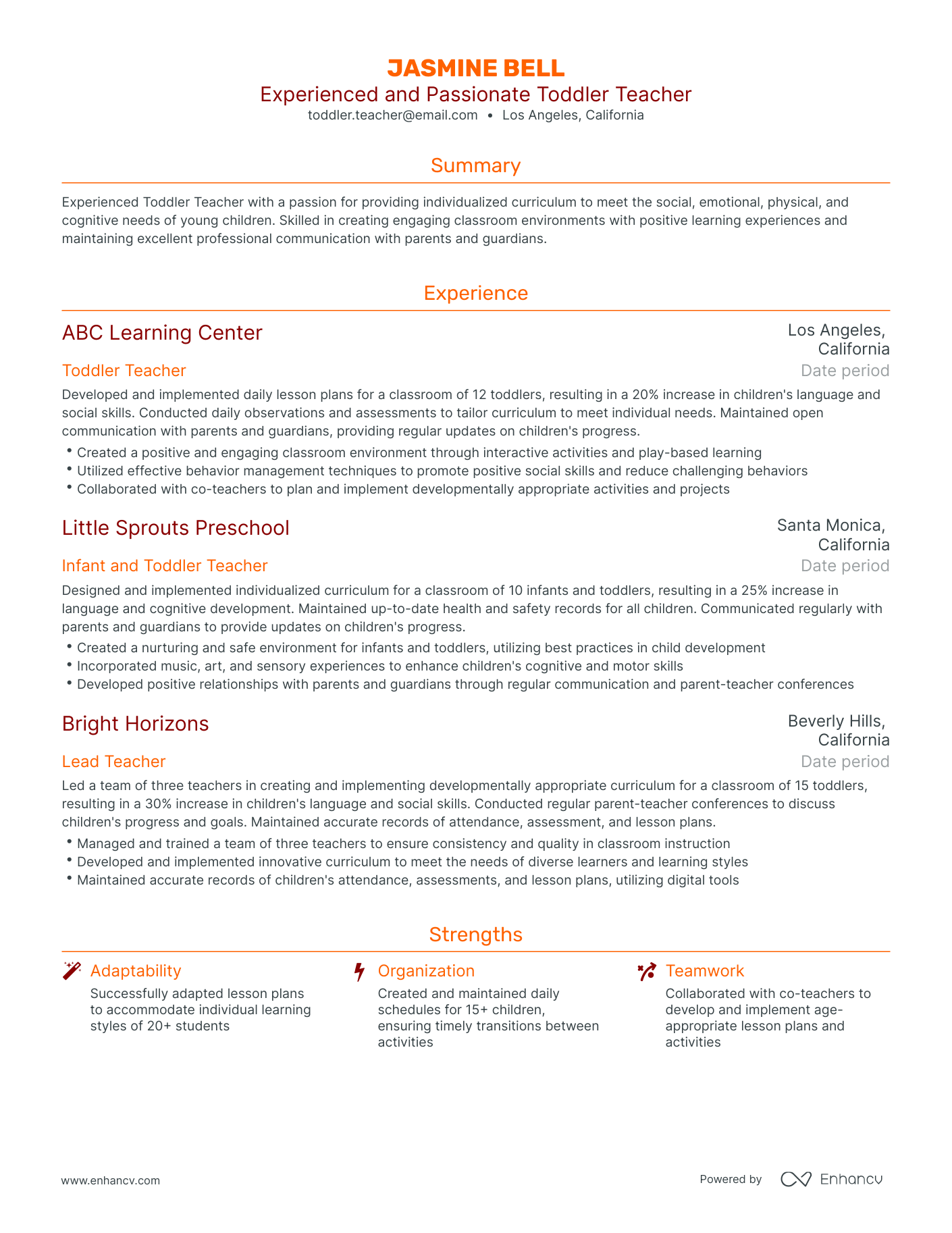 5 Toddler Teacher Resume Examples & Guide for 2023