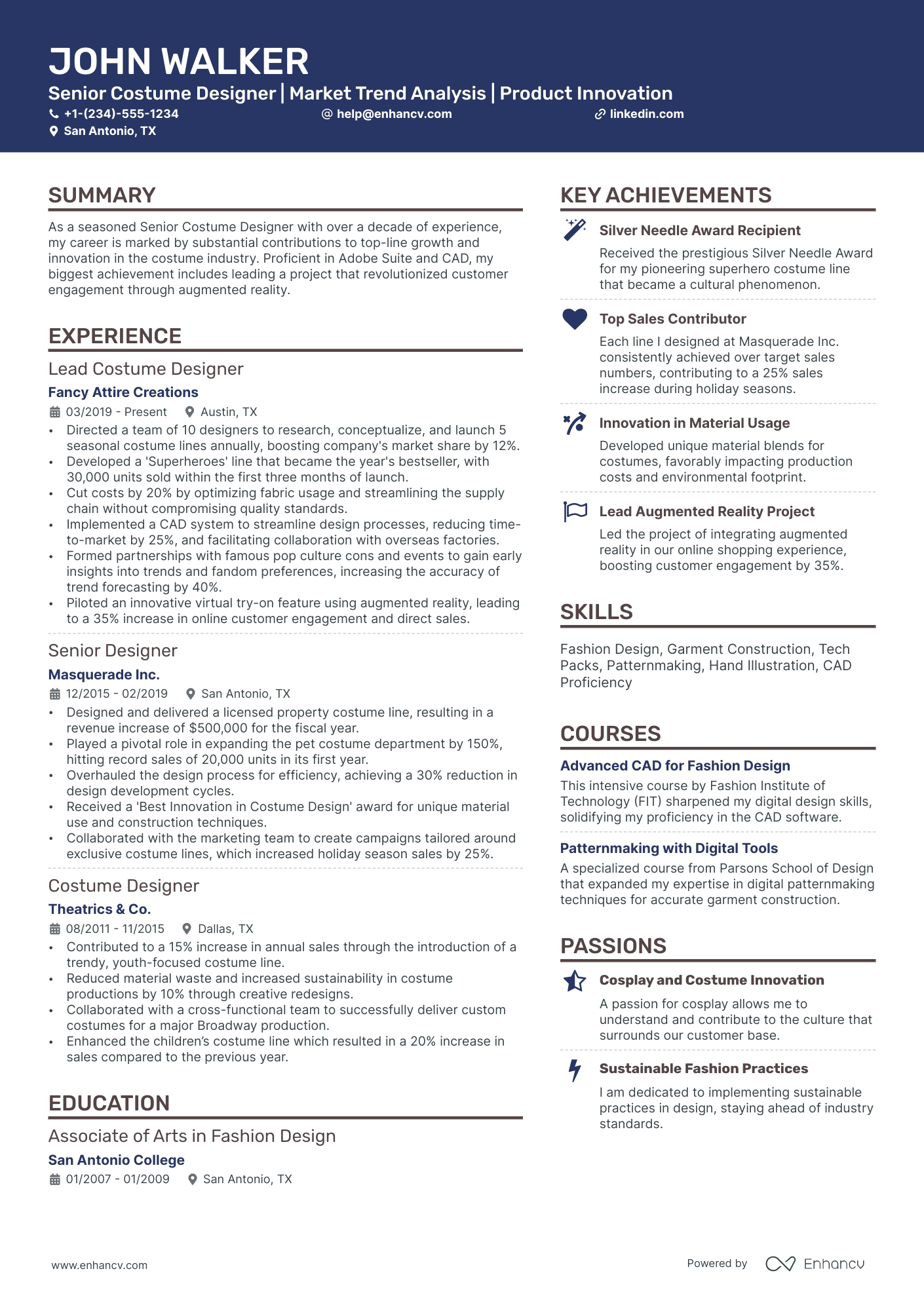 10 Costume Designer Resume Examples & Guide for 2026