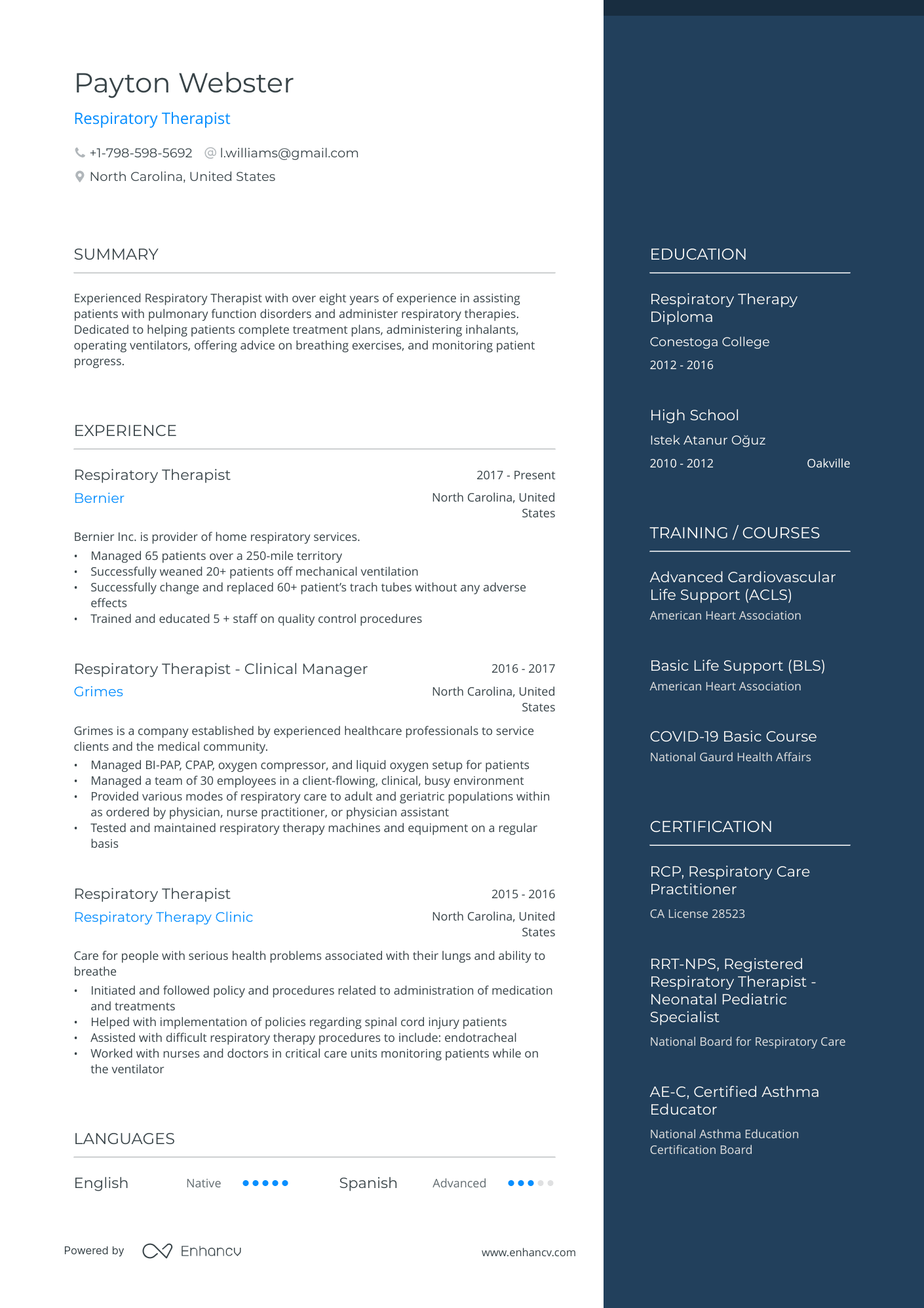 5 Respiratory Therapist Resume Examples & Guide for 2025