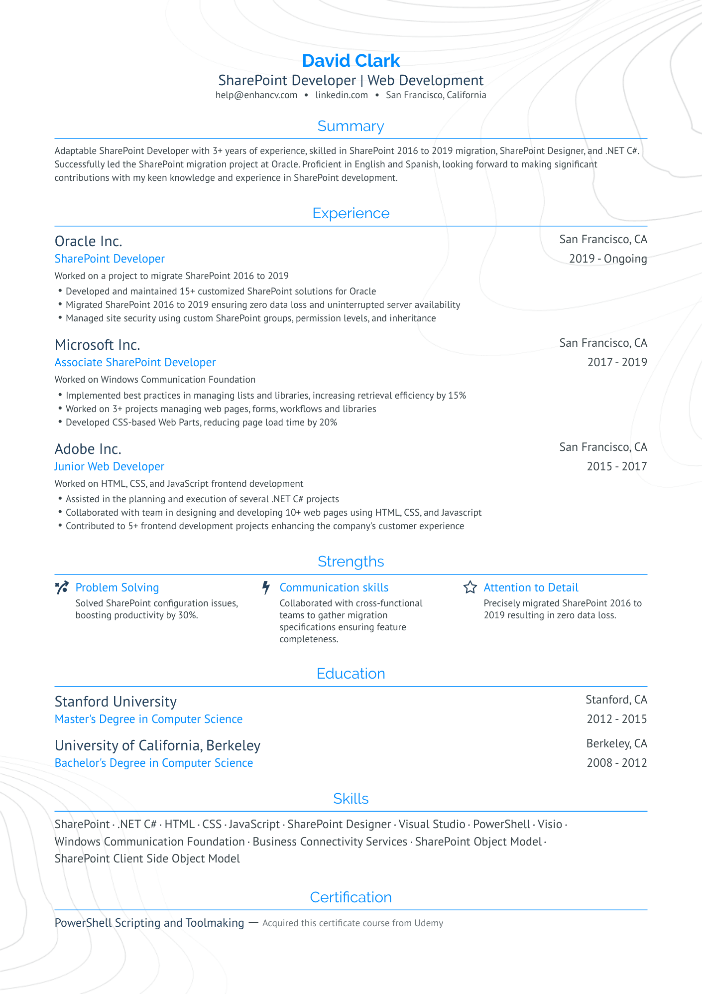 7 Sharepoint Developer Resume Examples & Guide for 2024