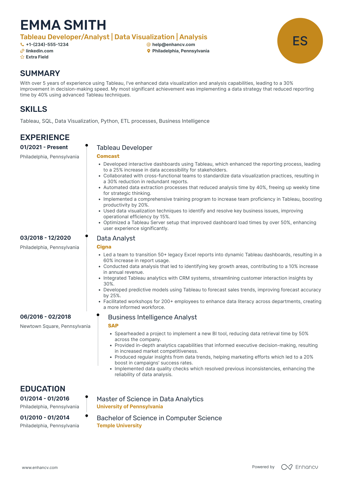 20 Tableau Developer Resume Examples & Guide for 2026