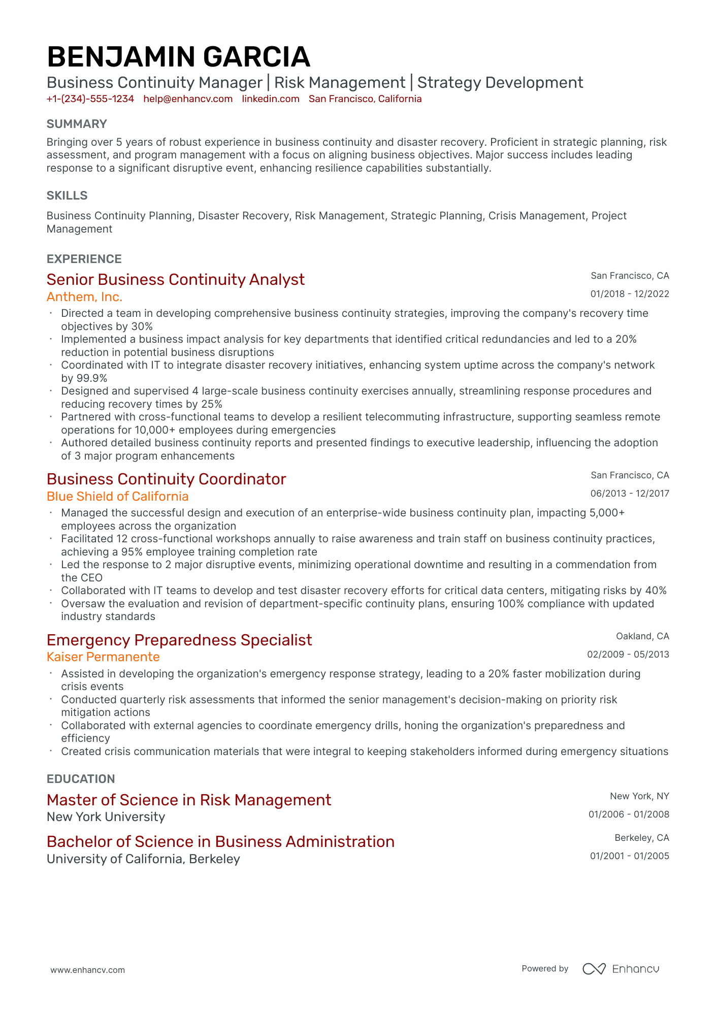 10 Business Continuity Manager Resume Examples & Guide for 2026