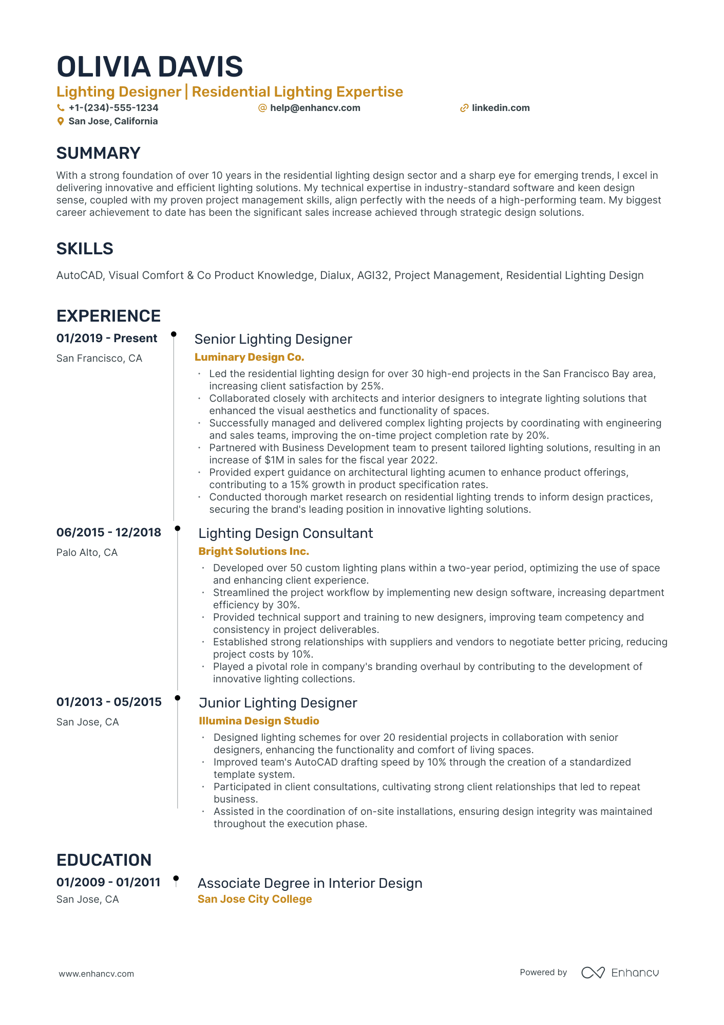 10 Lighting Designer Resume Examples & Guide for 2026