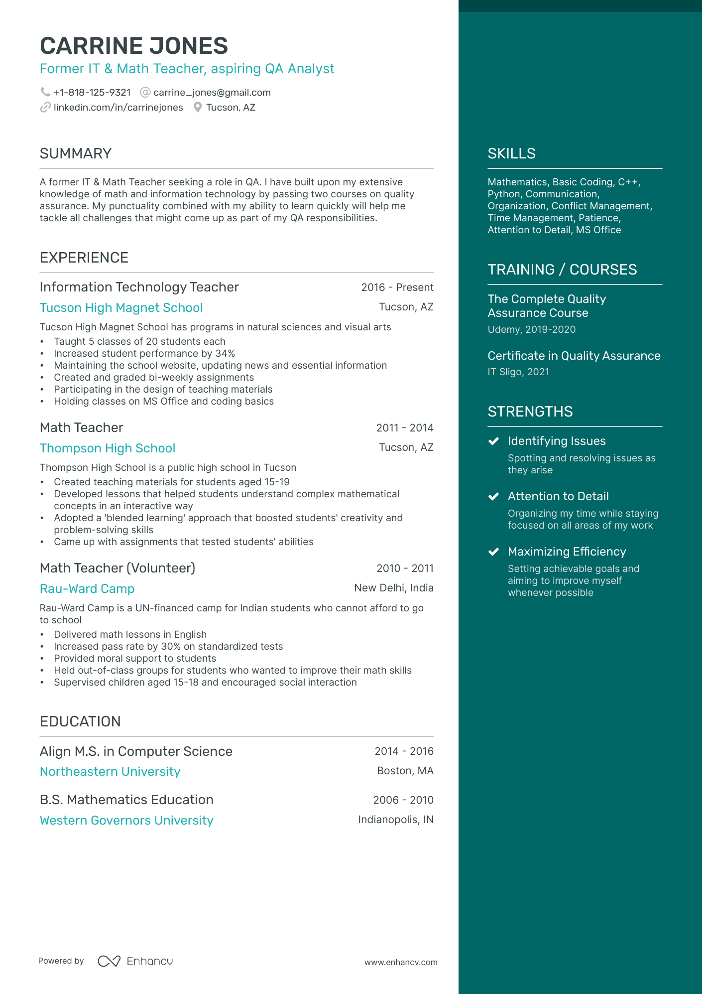 10 Teacher Career Change Resume Examples & Guide for 2025