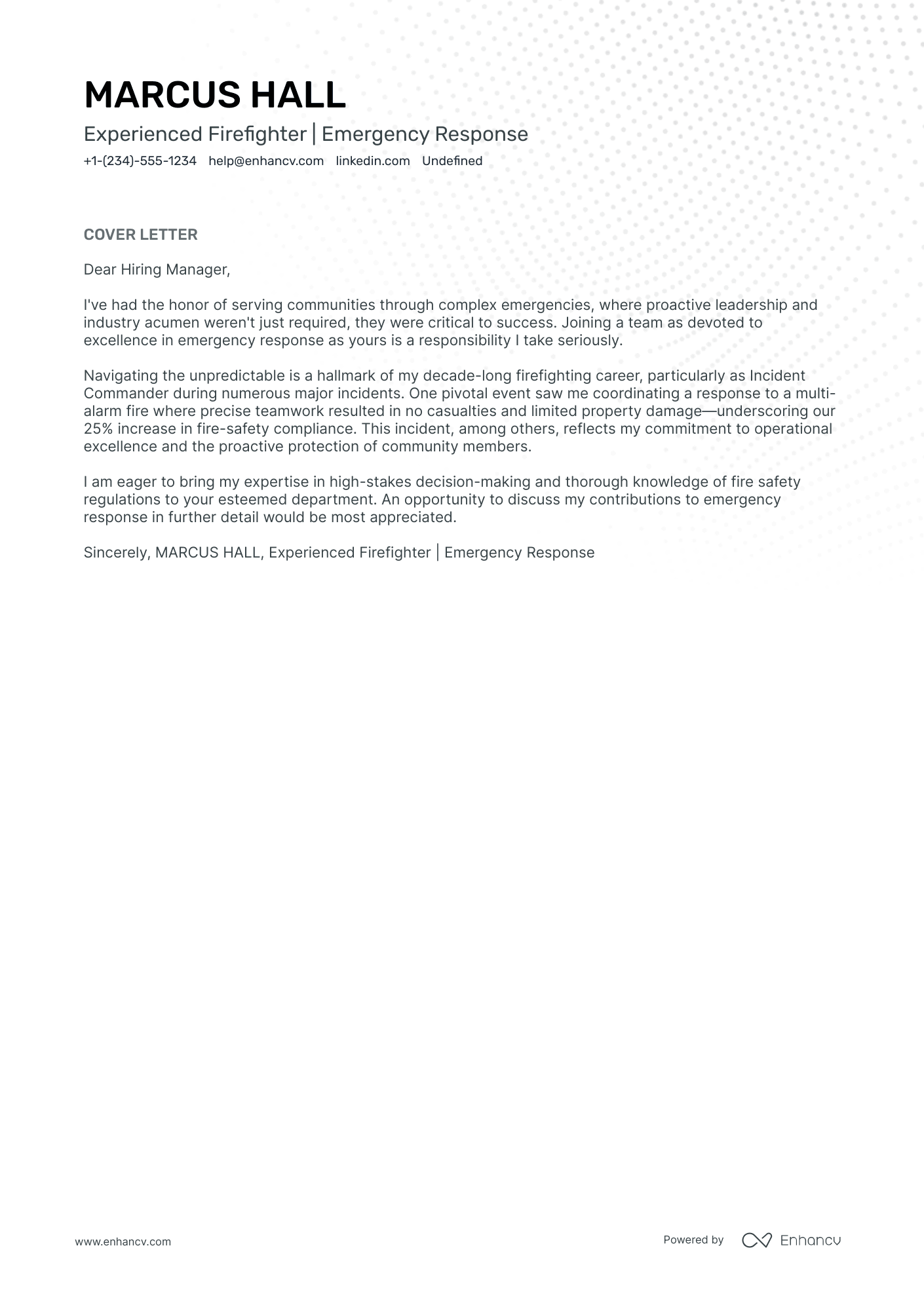 5 Professional Firefighter Cover Letter Examples and Template for 2024 ...