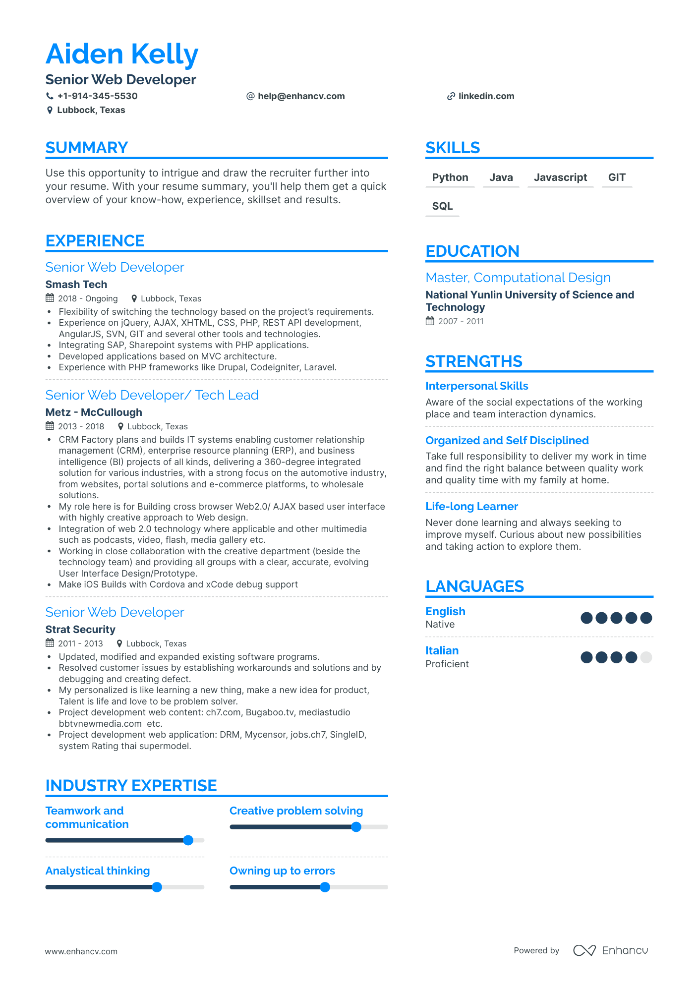 Senior Web Developer Resume Examples & Guide for 2023 (Layout, Skills ...