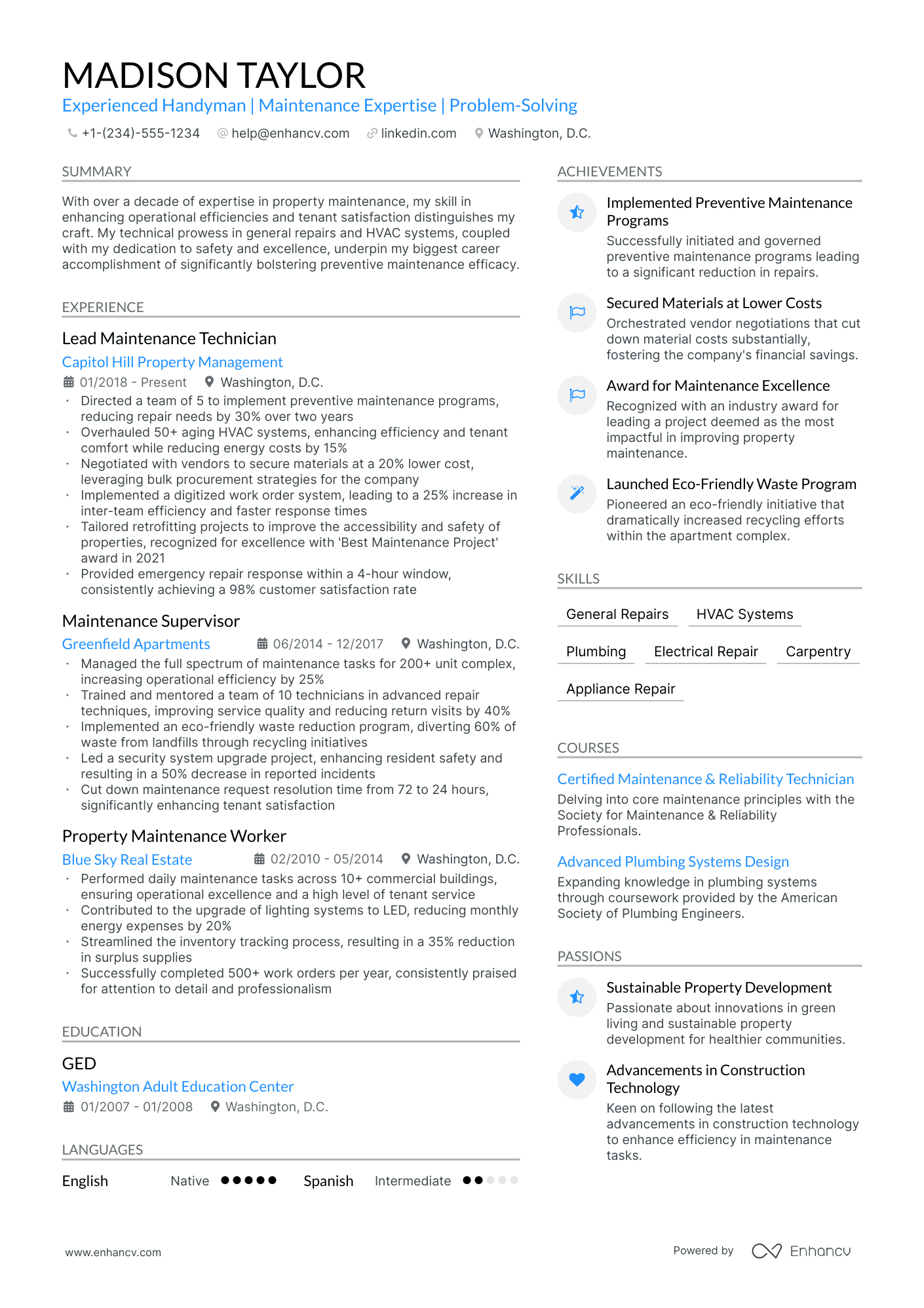 5 Handyman Resume Examples & Guide for 2024