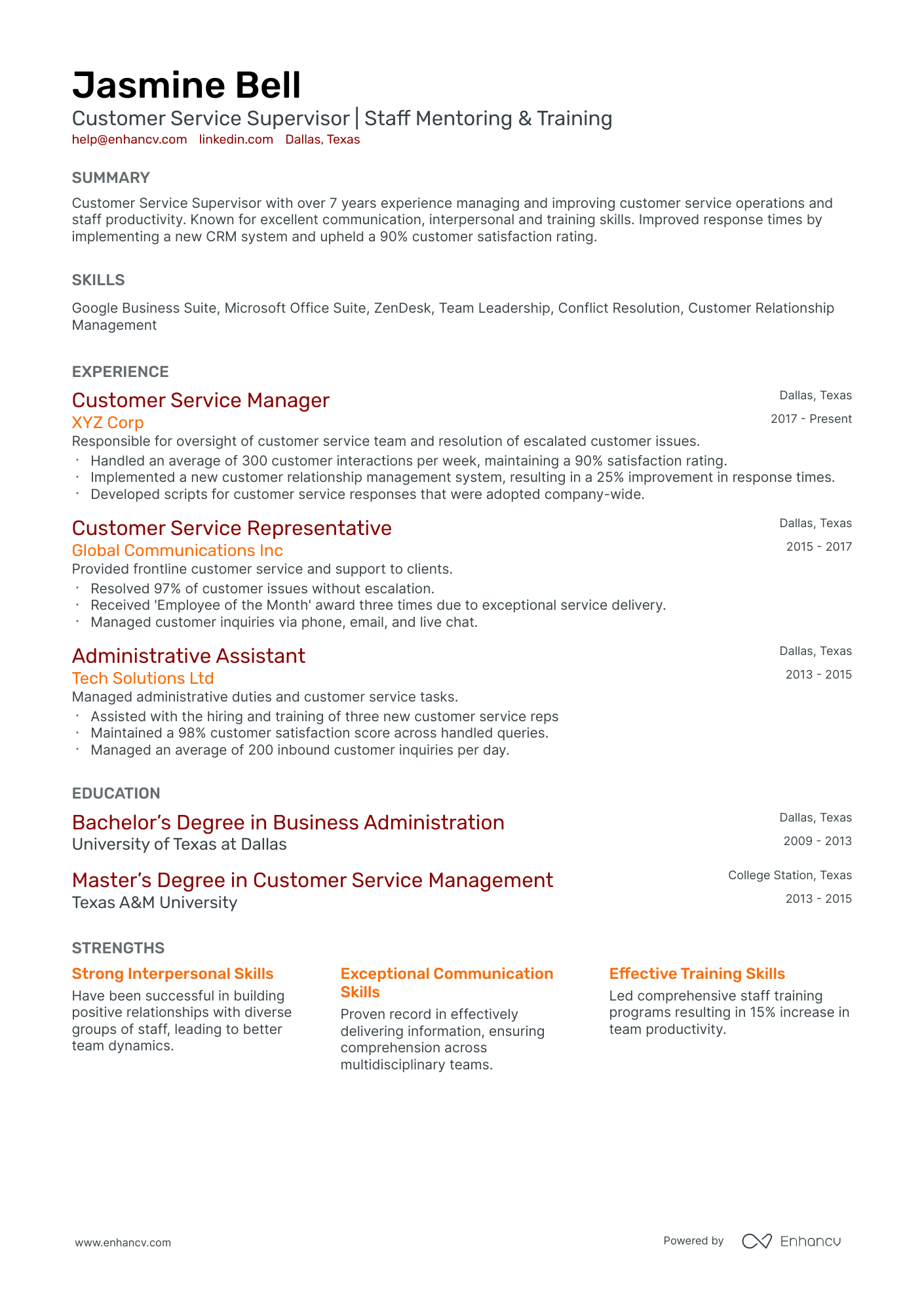 10 Customer Service Supervisor Resume Examples & Guide for 2025