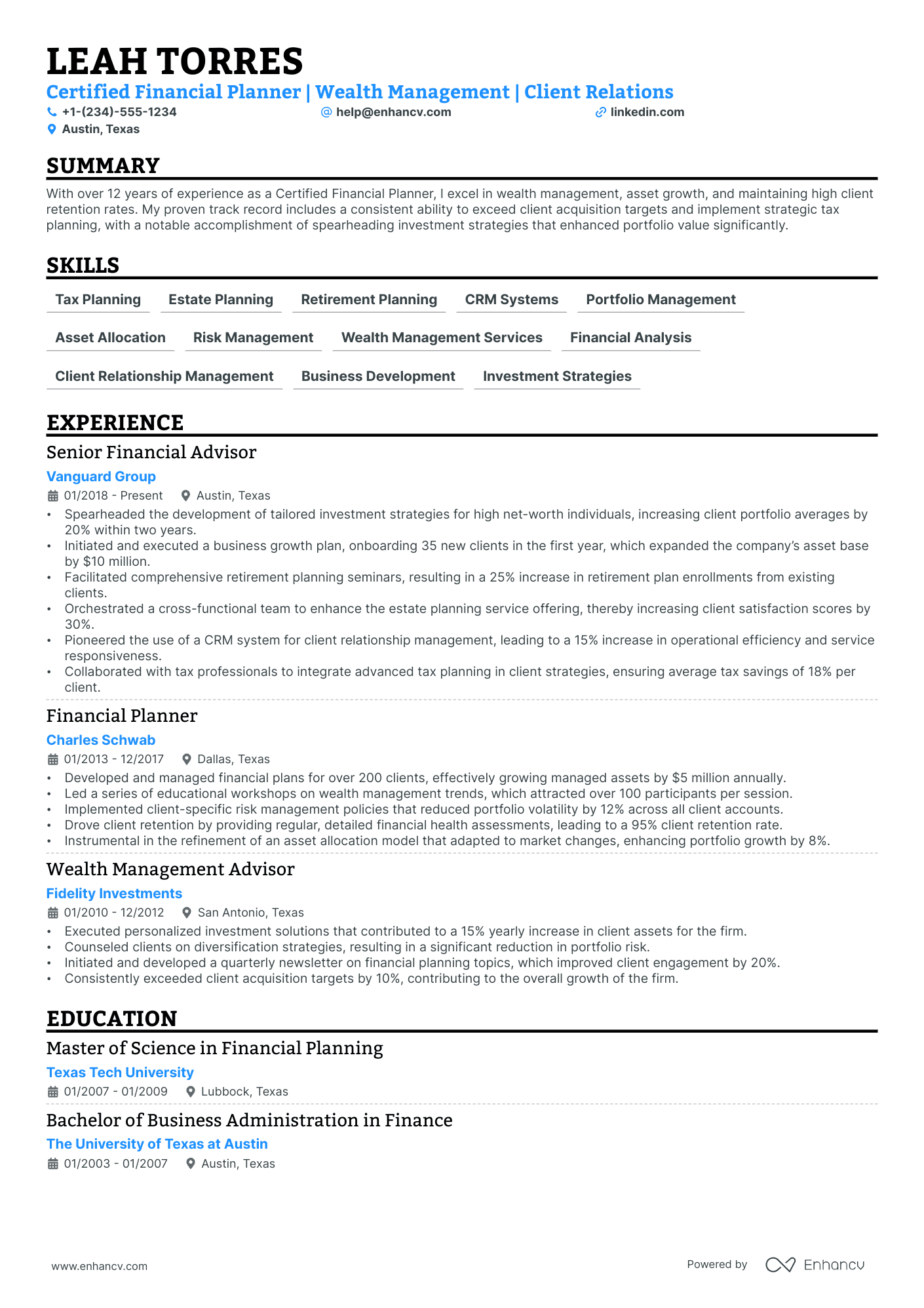 5 Certified Financial Planner Resume Examples & Guide for 2024