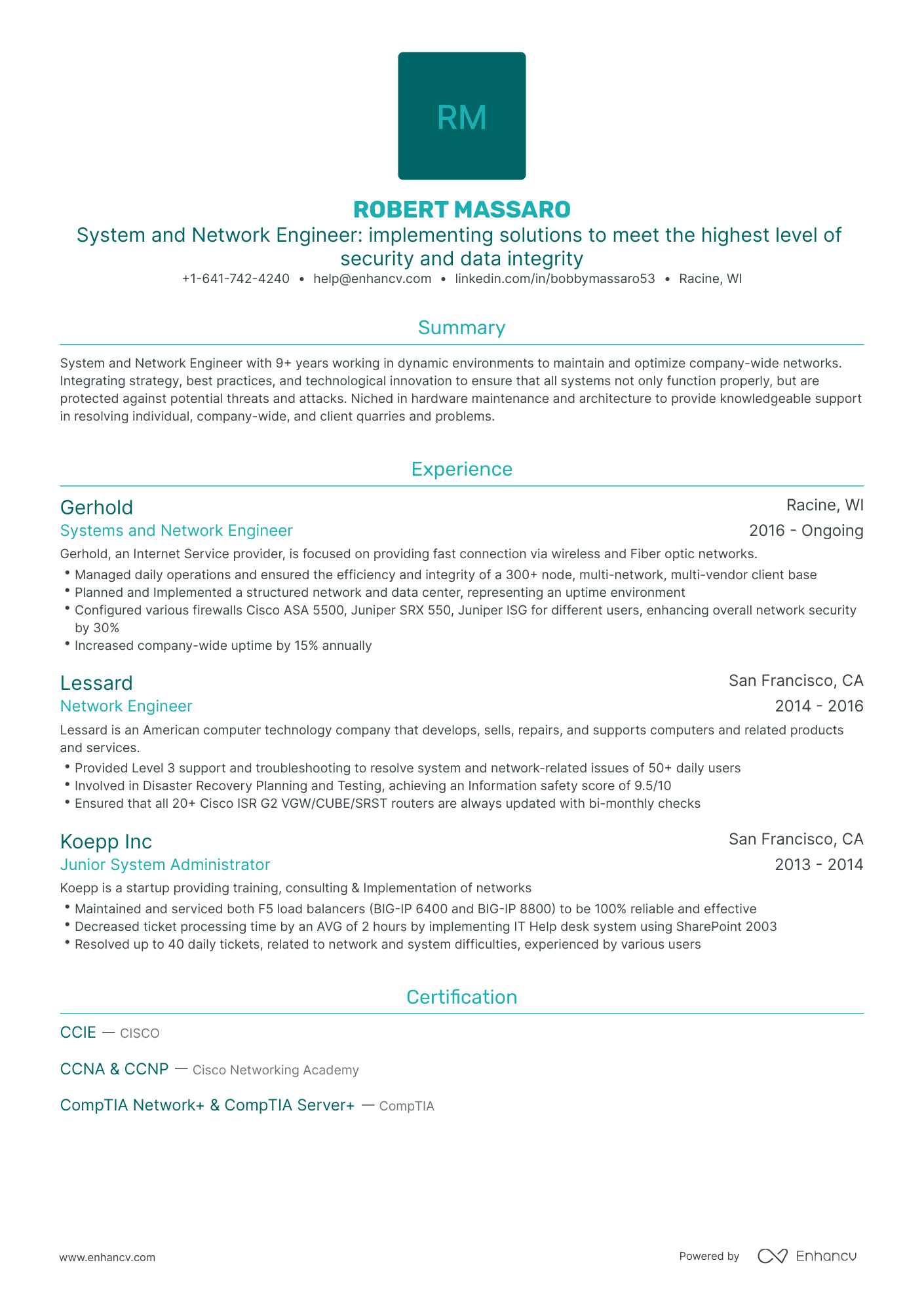 5 System And Network Engineer Resume Examples & Guide for 2023
