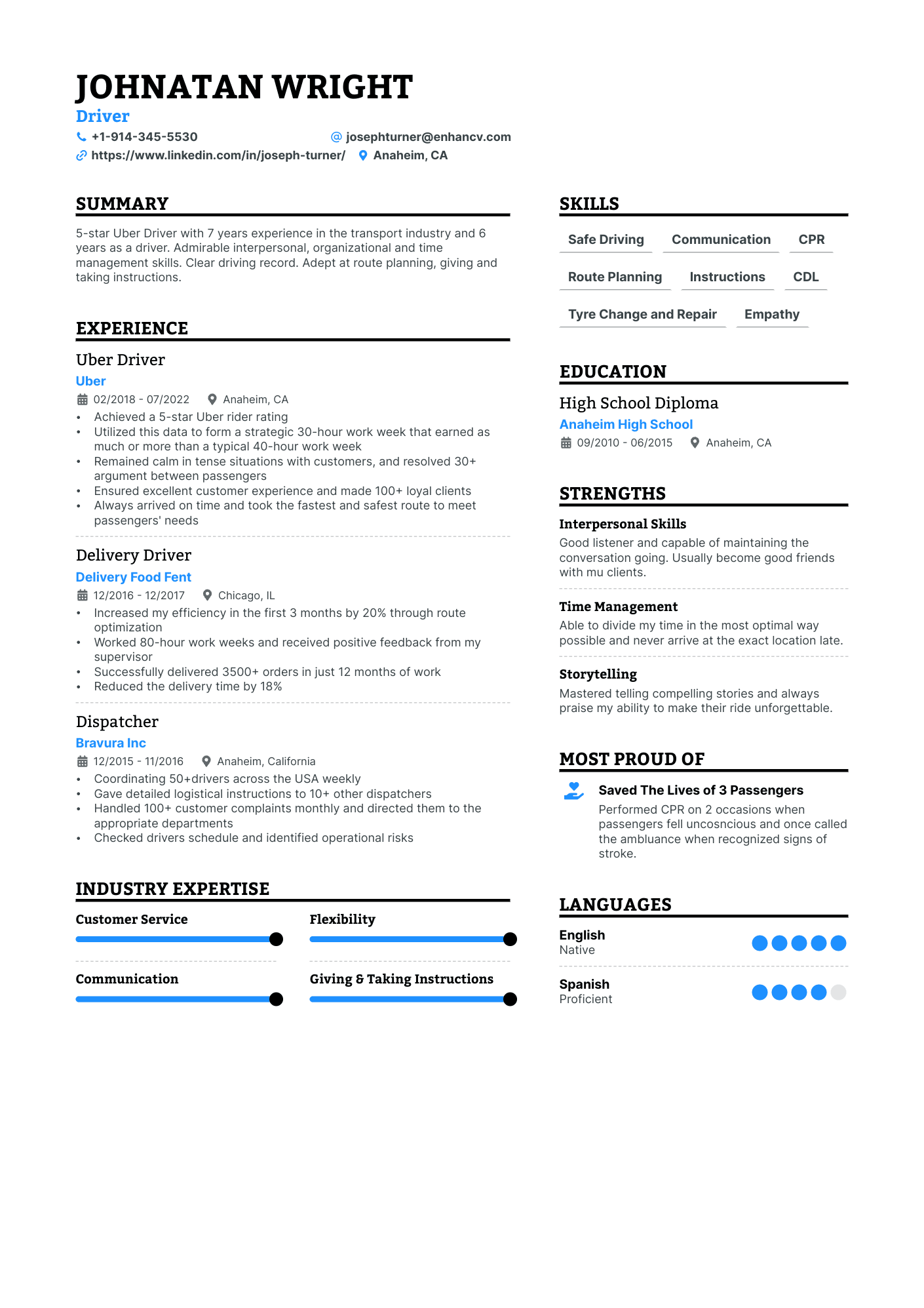 5 Uber Driver Resume Examples & Guide for 2025