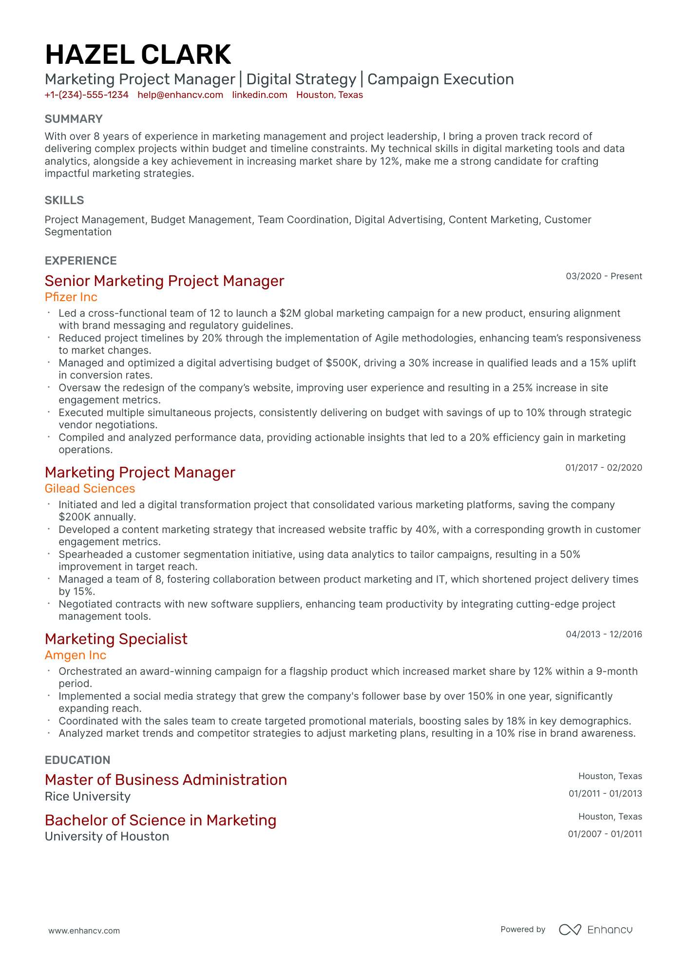 10 Marketing Project Manager Resume Examples & Guide for 2026