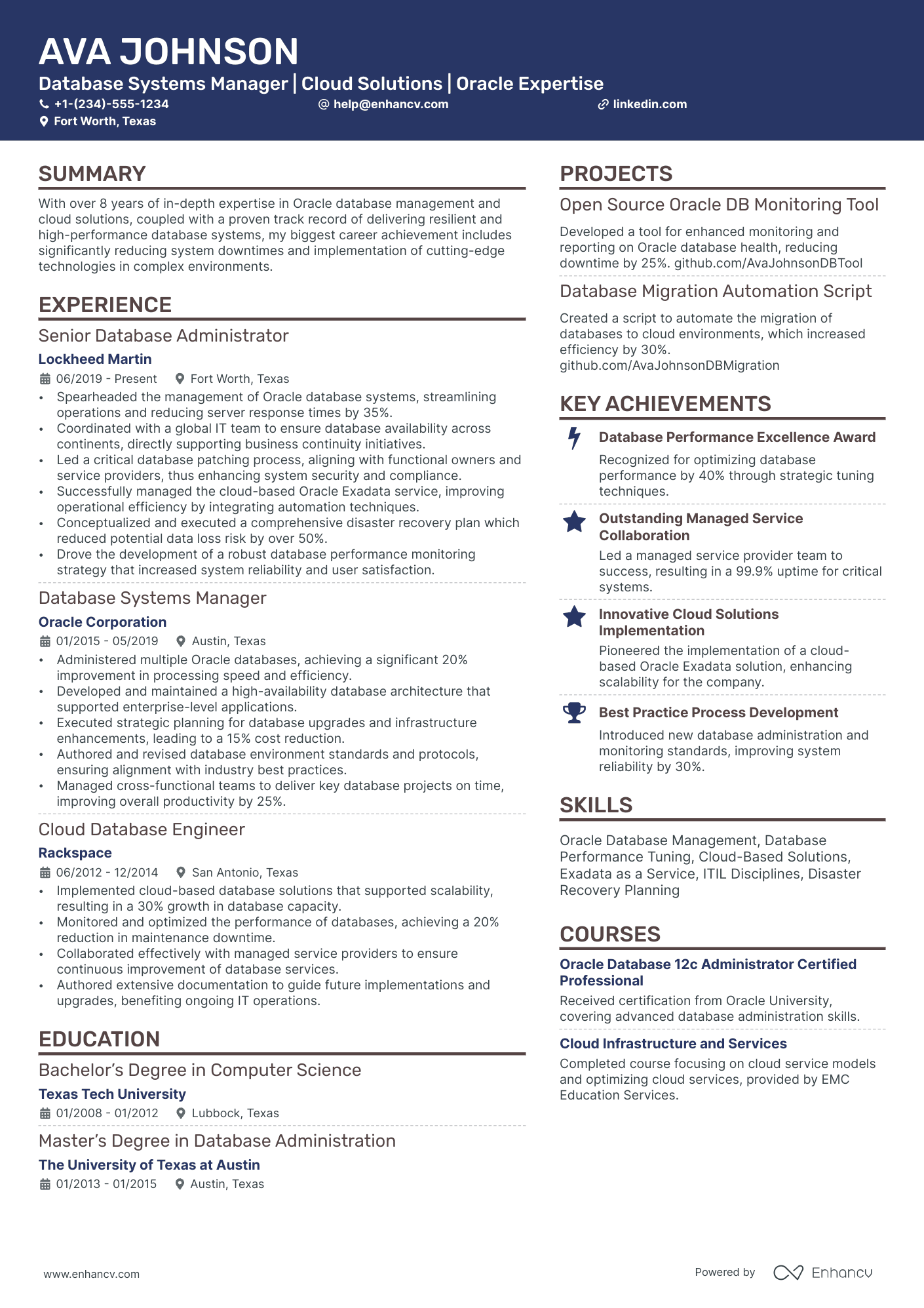 10 Oracle Database Administrator Resume Examples & Guide for 2025