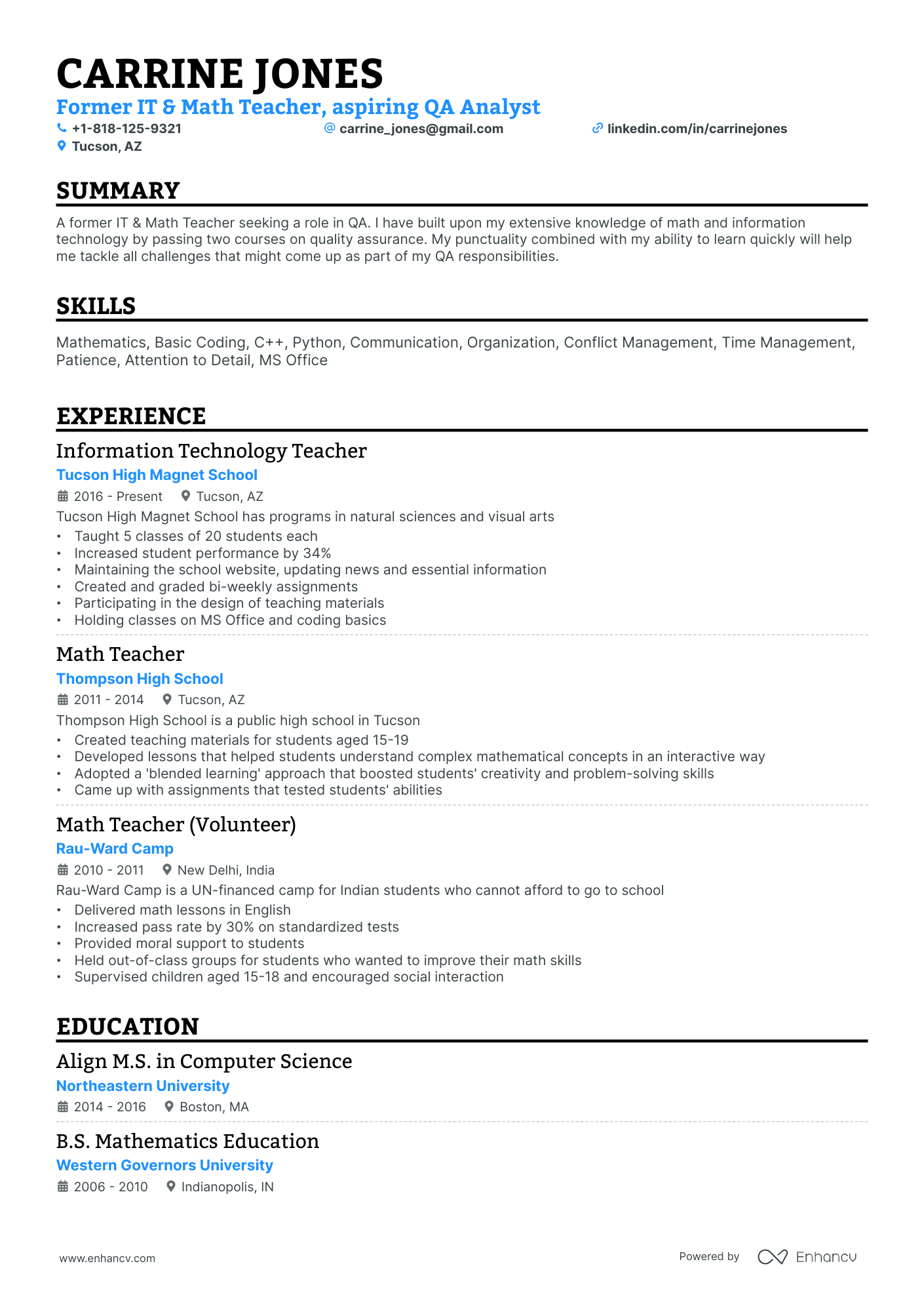 10 Teacher Career Change Resume Examples & Guide for 2025