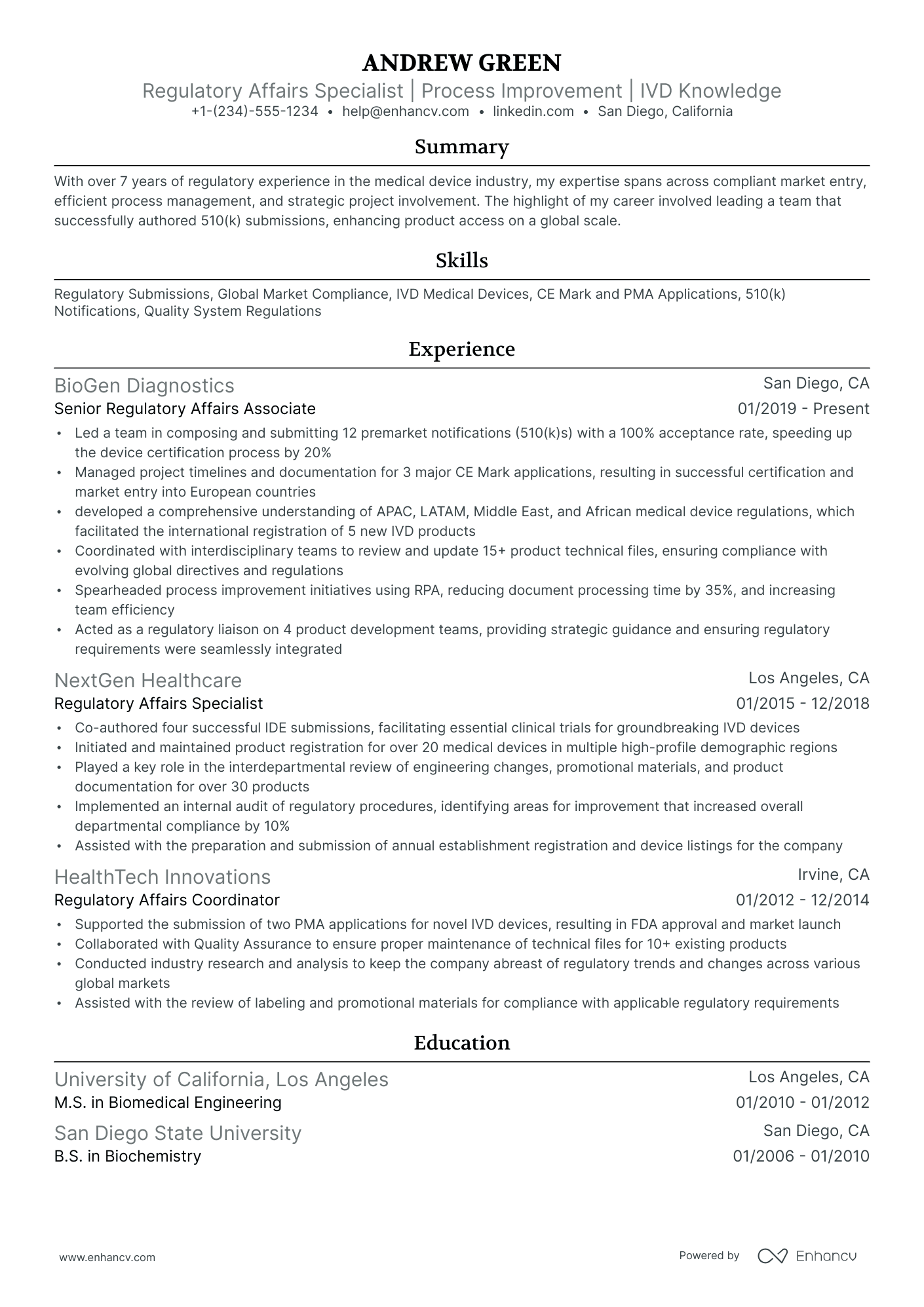 10 Regulatory Affairs Resume Examples & Guide for 2026