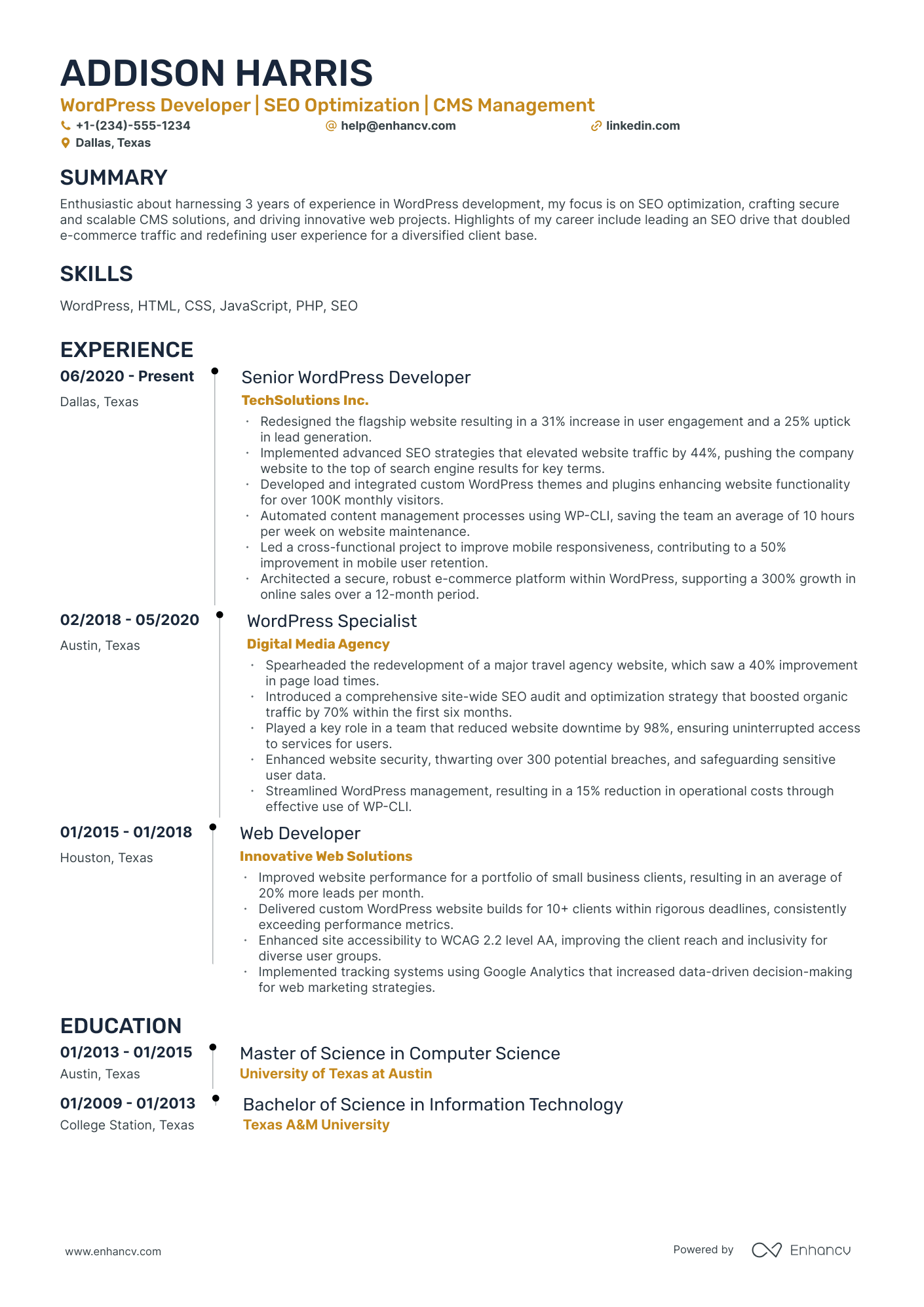 10 Wordpress Developer Resume Examples & Guide for 2026