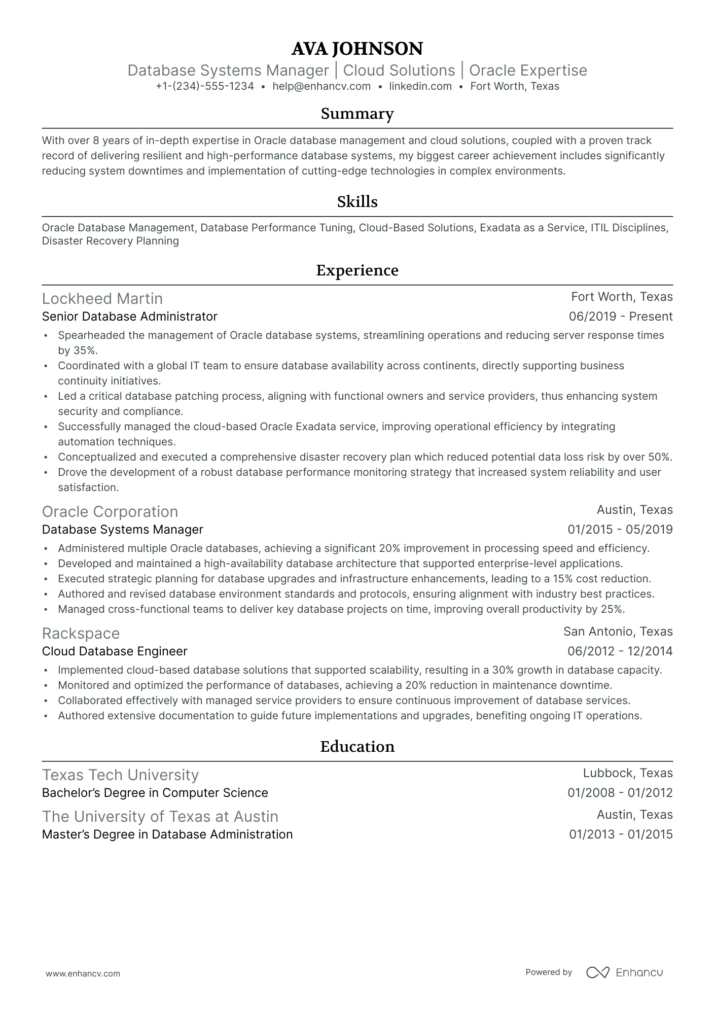 10 Oracle Database Administrator Resume Examples & Guide for 2025