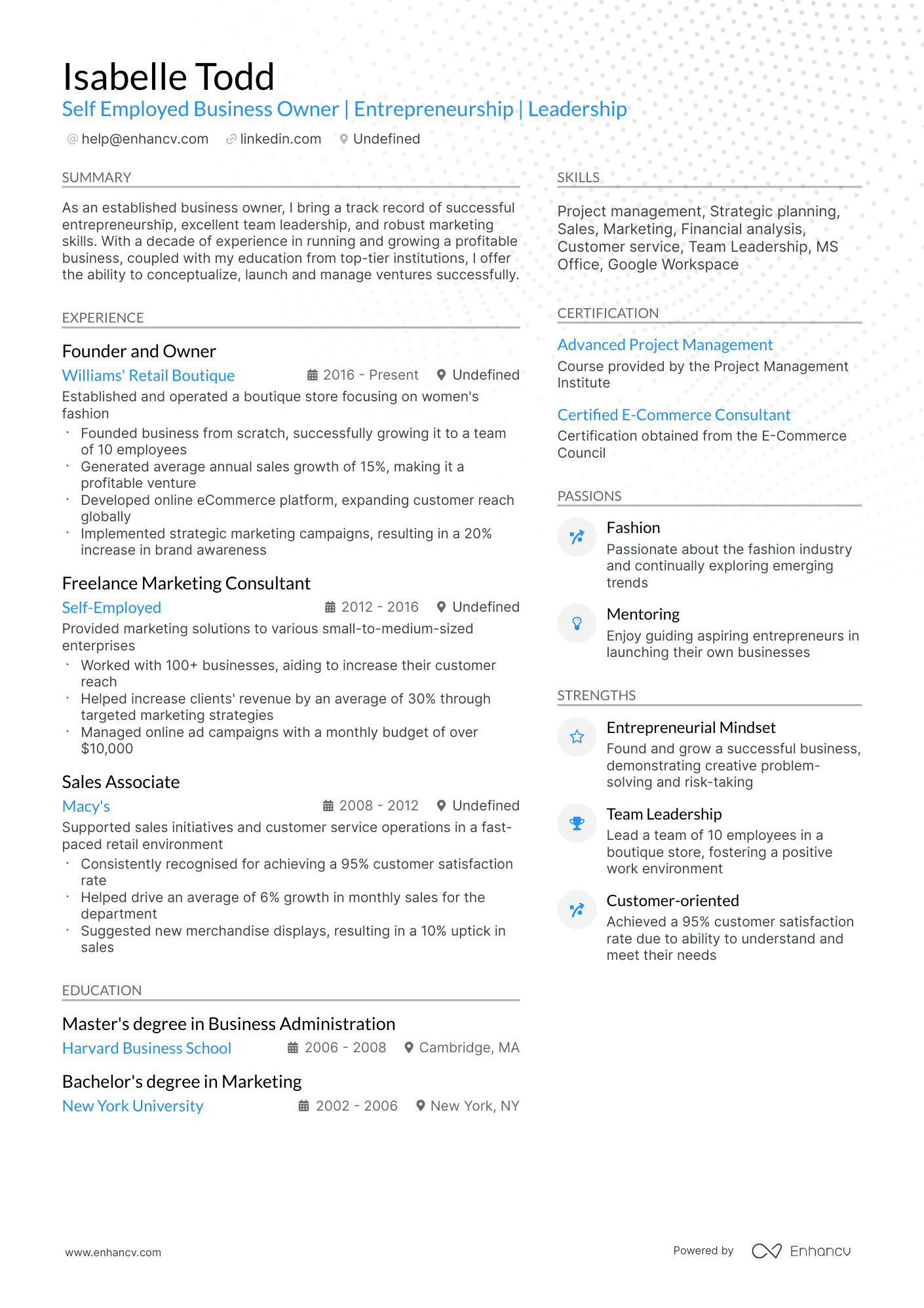 10 Self Employed Business Owner Resume Examples & Guide for 2026