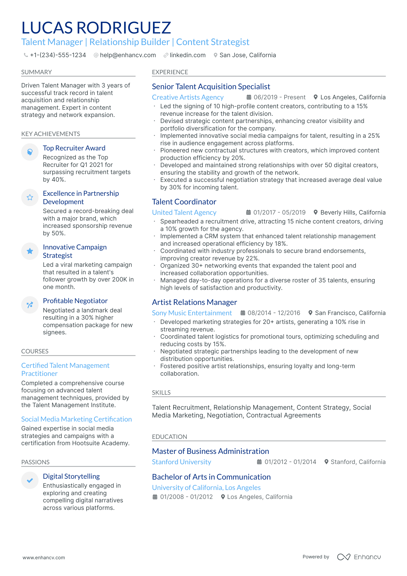 10 Talent Manager Resume Examples & Guide for 2026