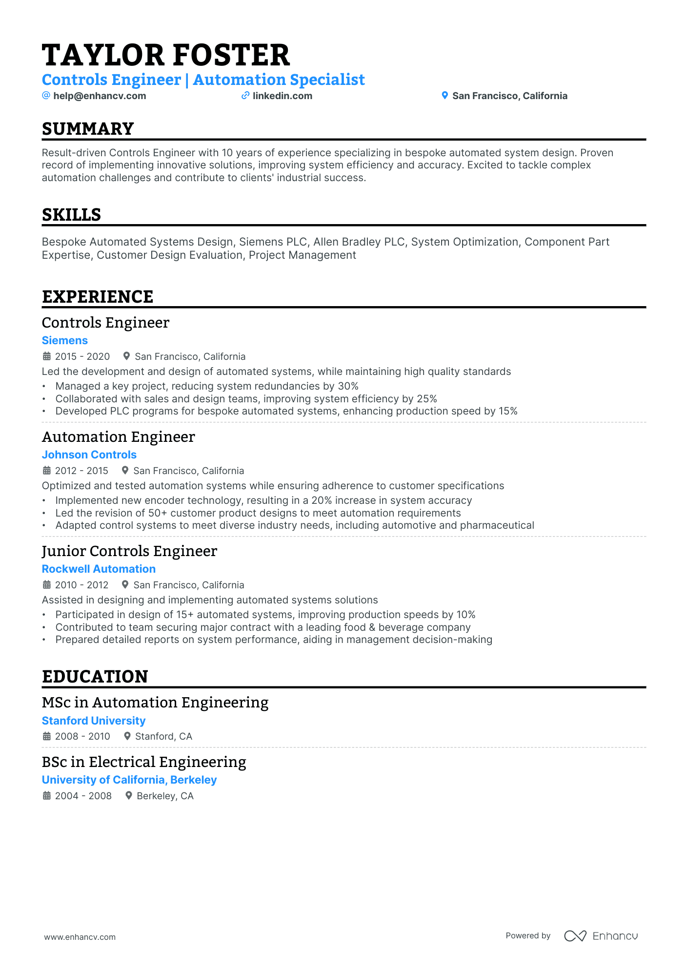 10 Controls Engineer Resume Examples & Guide for 2026