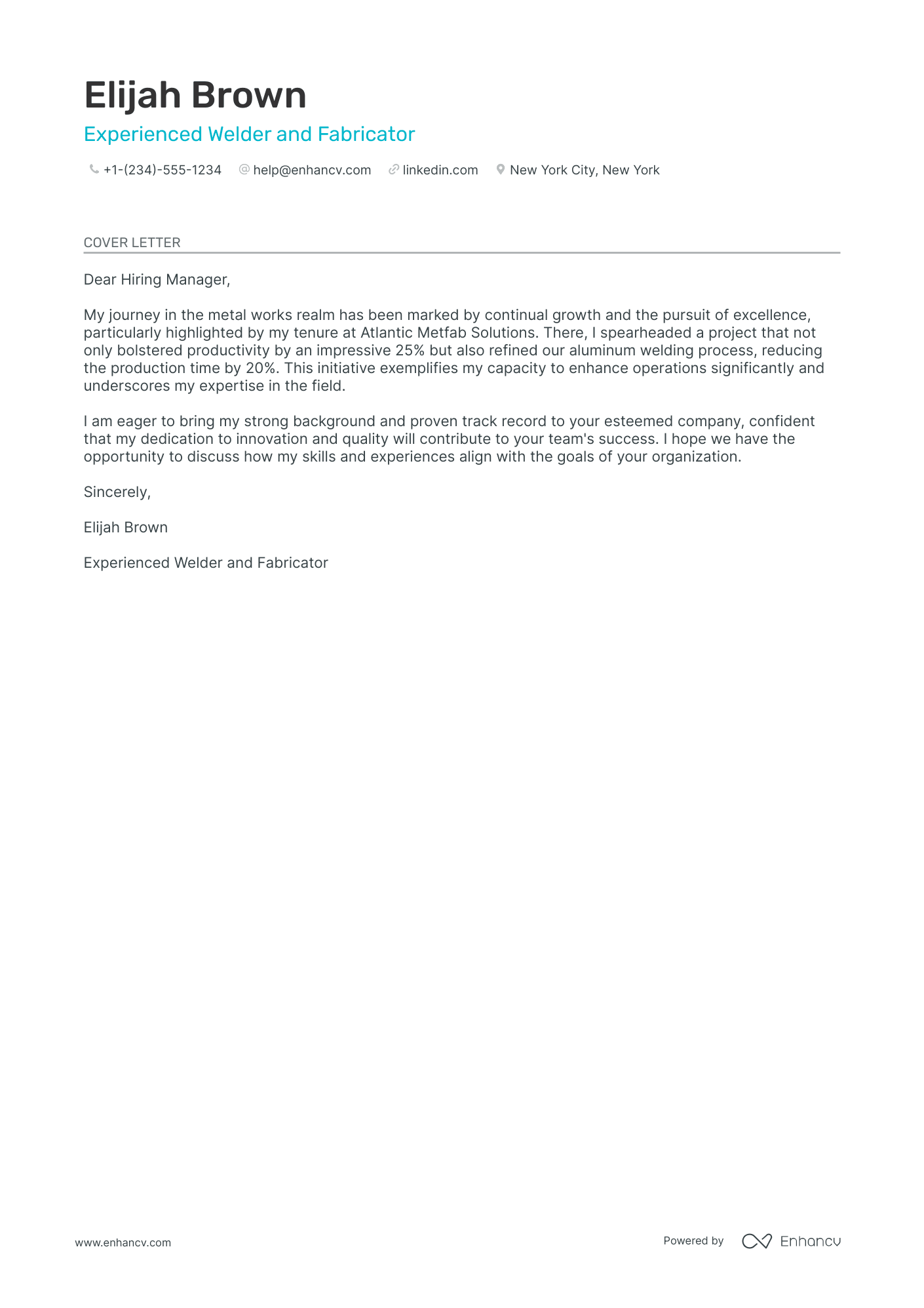 5 Professional Welder Cover Letter Examples and Template for 2026 | Enhancv